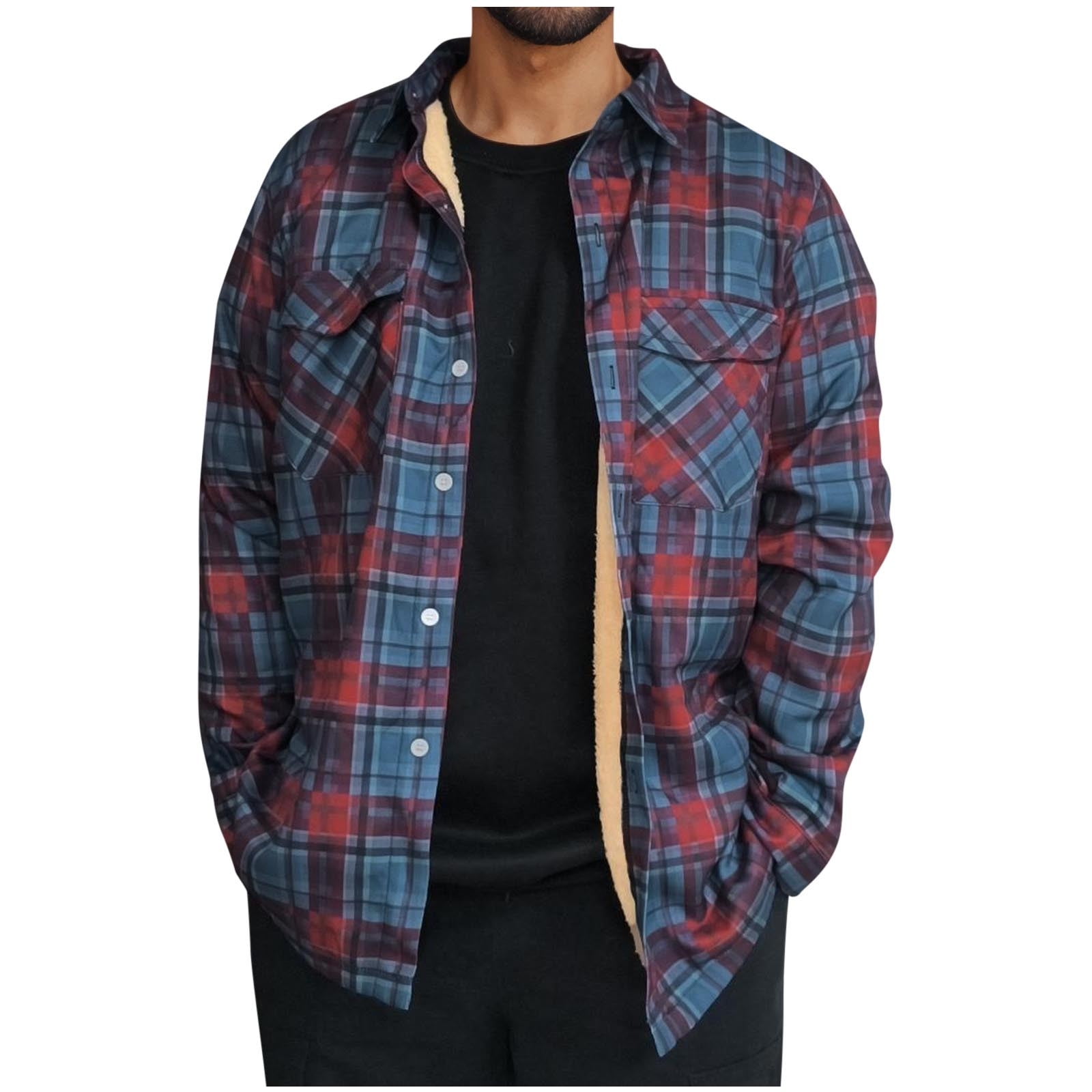 Plaid Shirt Jackets for Men with Sherpa Fleece Lined Button Down ...