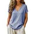 Plaid Shirts For Women Short Sleeve V Neck Oversized Summer Tops Casual ...