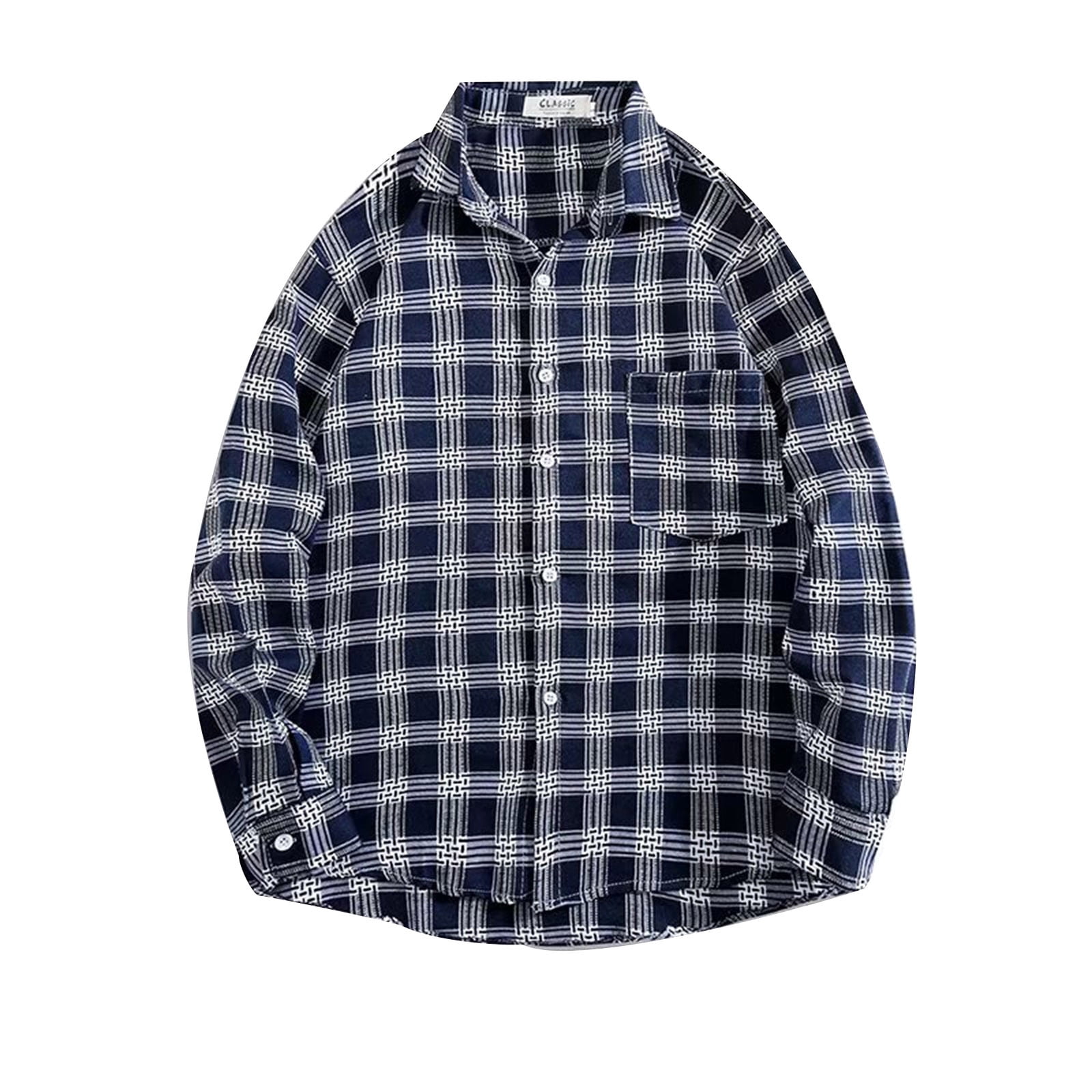 Plaid Shirts Men Casual Oversize Long Sleeve Button Down Lapel Trendy ...