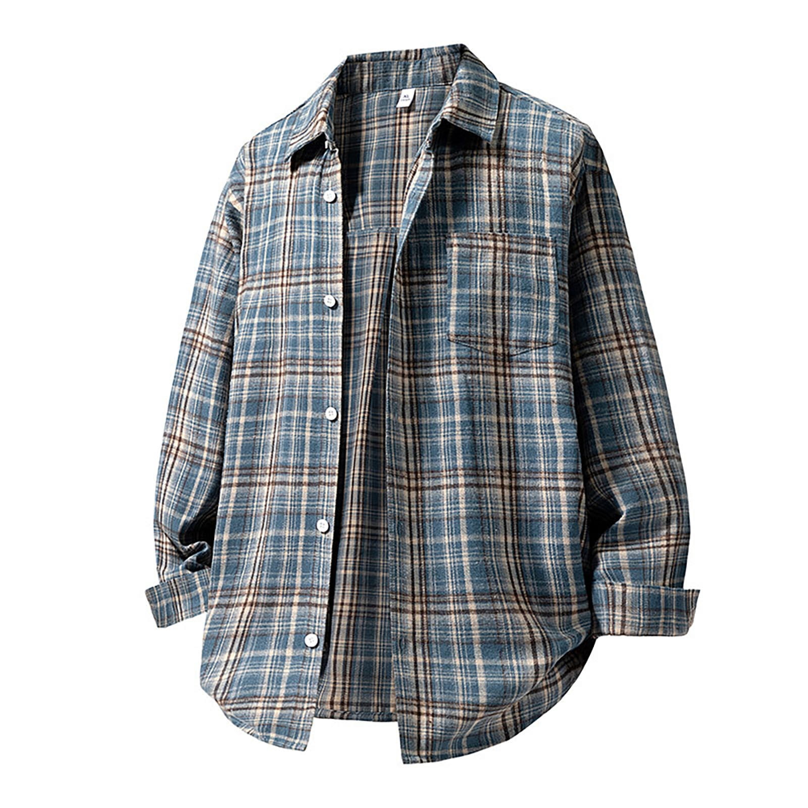 Plaid Shirts Men Casual Trendy Long Sleeve Button Down Lapel Shirt Coat ...