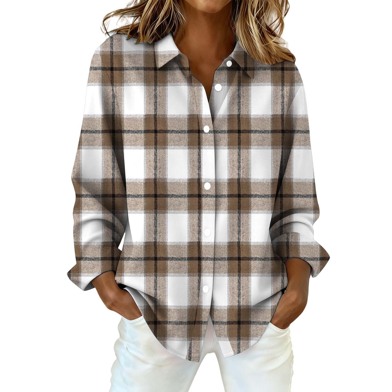 Plaid Shirts For WomenPlaid Shackets Collared Blouse Tops Work Tops ...