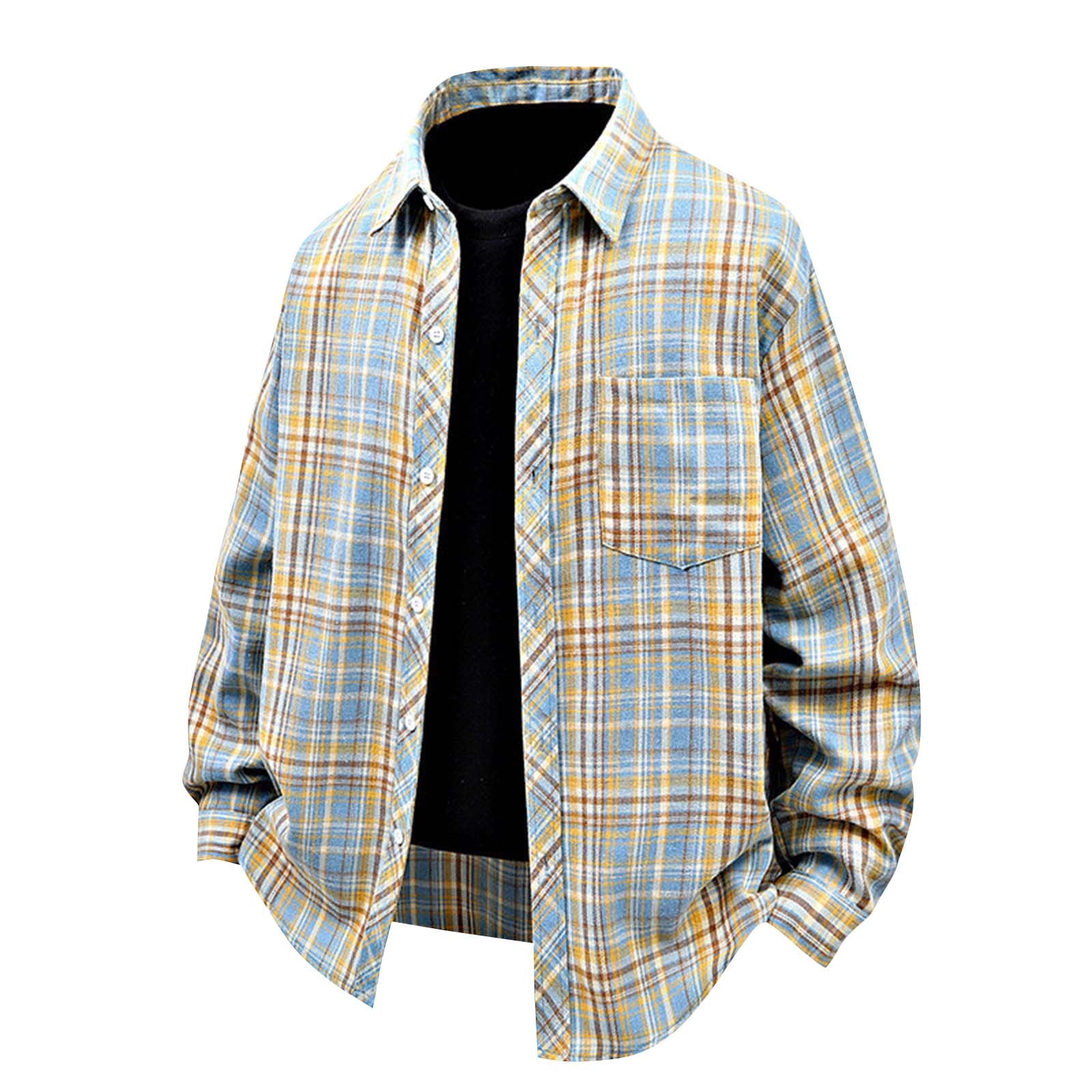 Plaid Shirts for Men with Pocket and Collared Long Sleeve T-Shirts ...