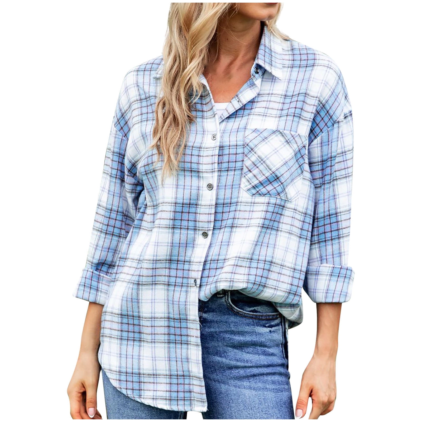 Plaid Shirts for Women Long Sleeve Button Down Lightweight Casual Fall ...