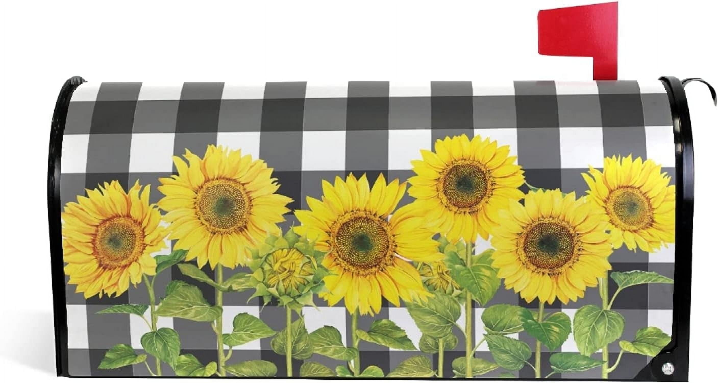 Plaid Sunflower Magnetic Mailbox Cover Buffalo Check Mailbox Wraps Post ...
