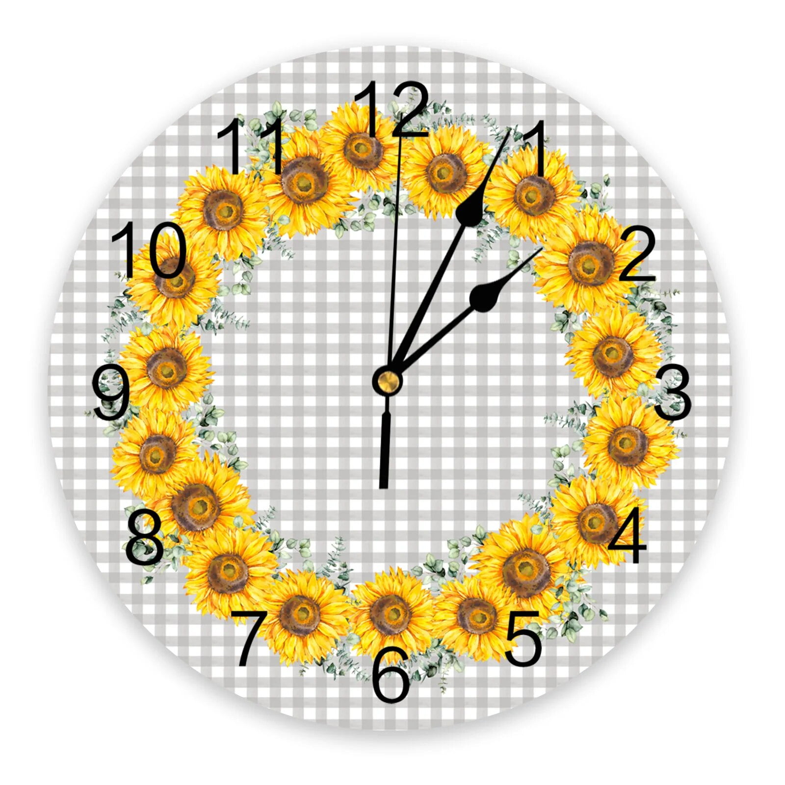 Plaid Sunflower Wall Clock Large Modern Kitchen Dinning Round Wall ...