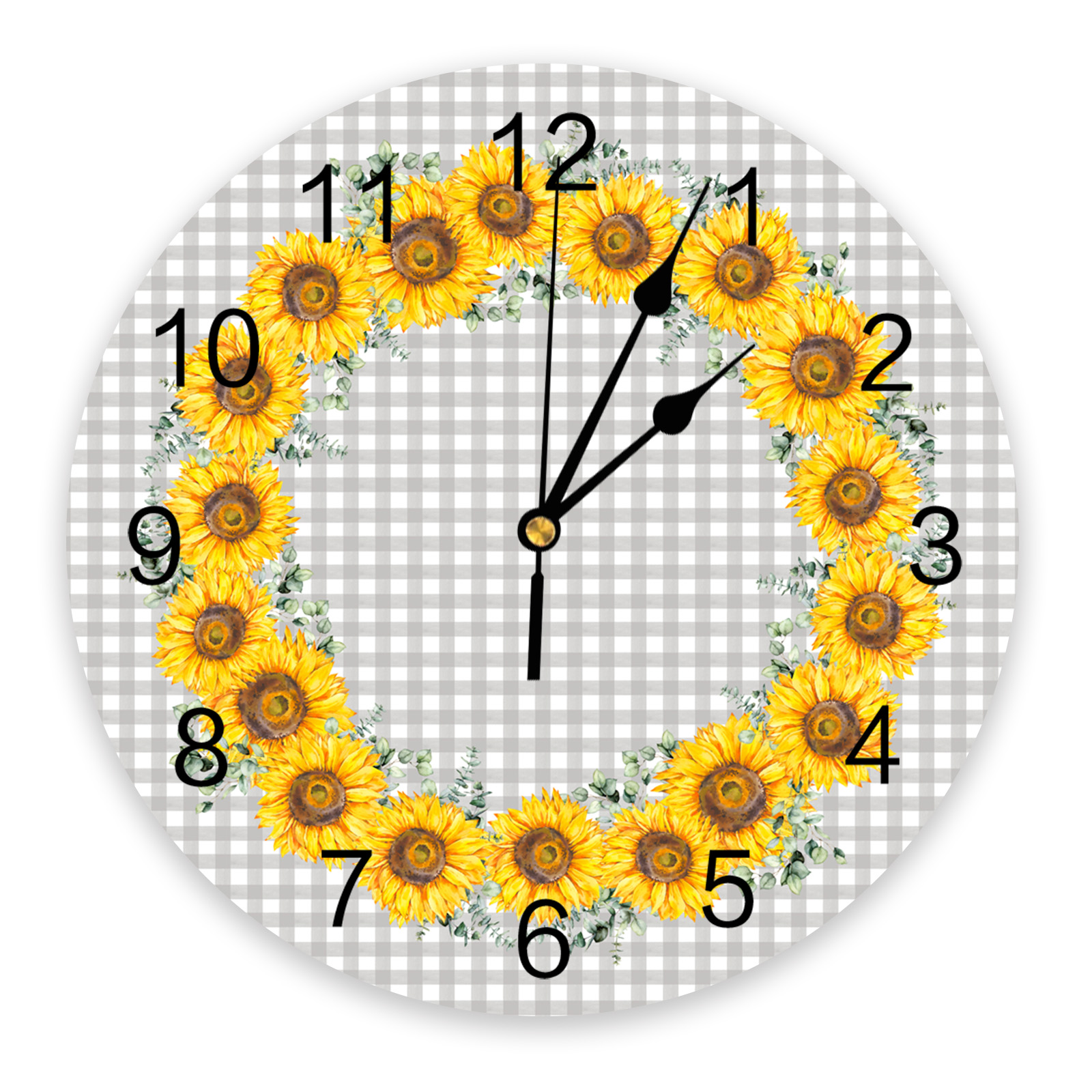 Plaid Sunflower Wall Clock Large Modern Kitchen Dinning Round Wall ...