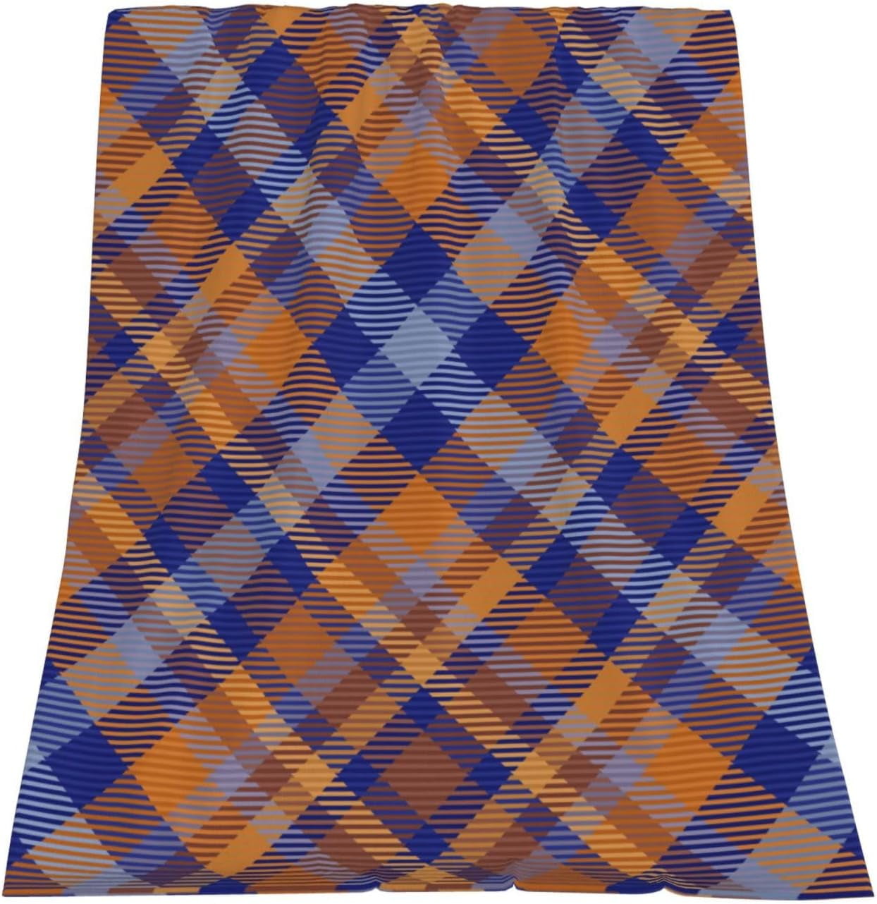 Plaid Throw Blanket for Couch Farmhouse Style Orange Navy Check Pattern ...