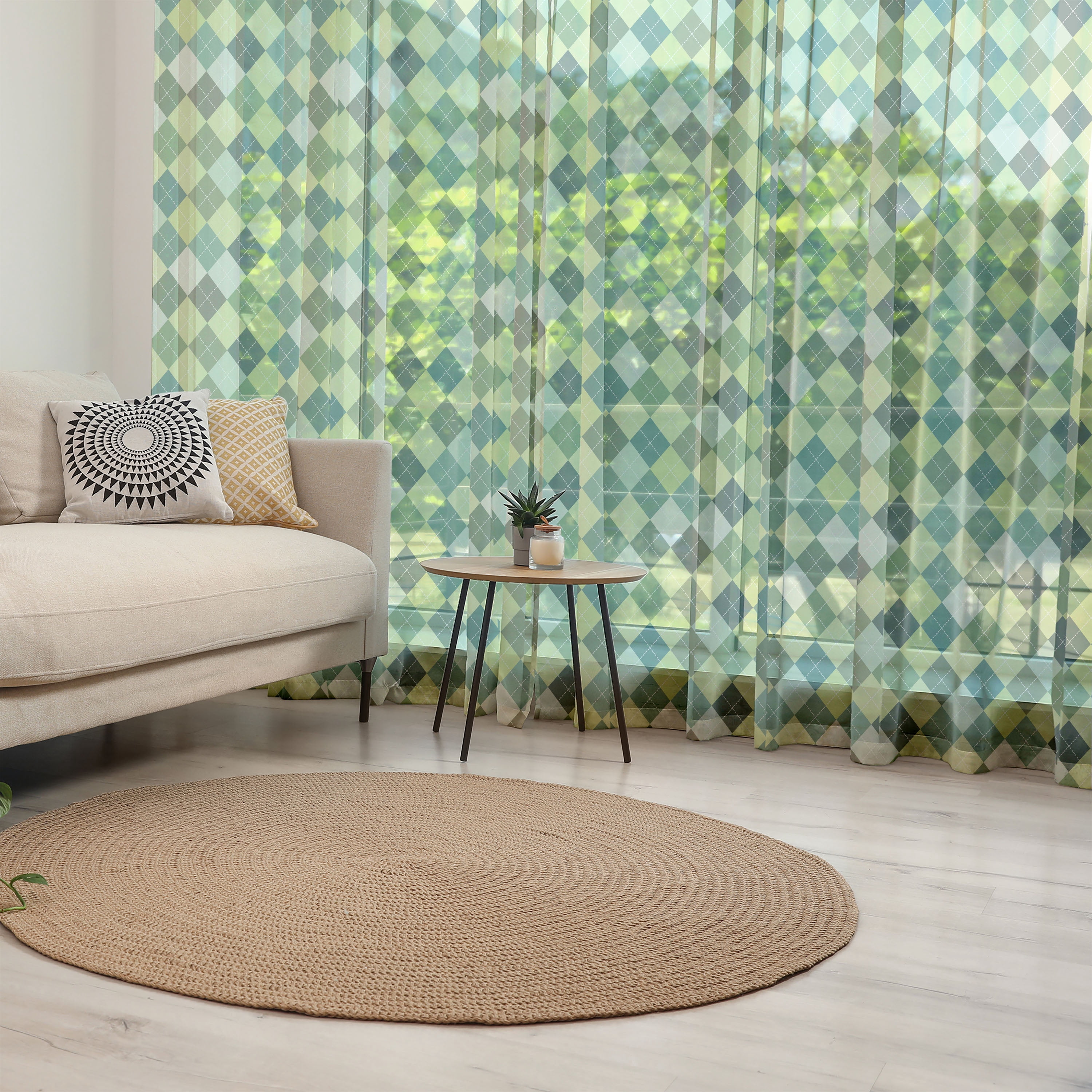 Plaid Tulle Curtains with Rod Pocket, Traditional Argyle Pattern in ...