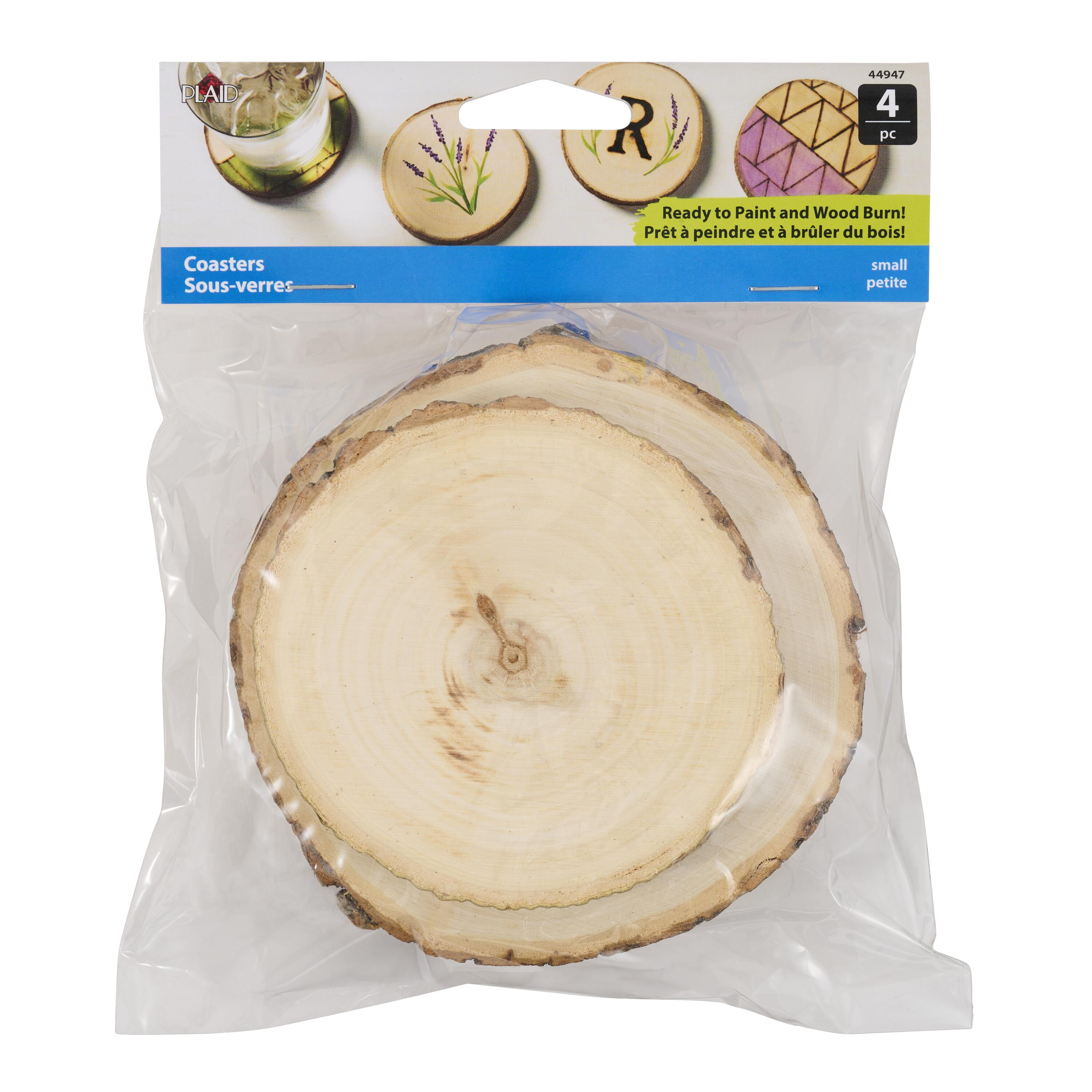 Plaid Unpainted Wood Surface, Small Wood Round with Bark, 4 Piece ...