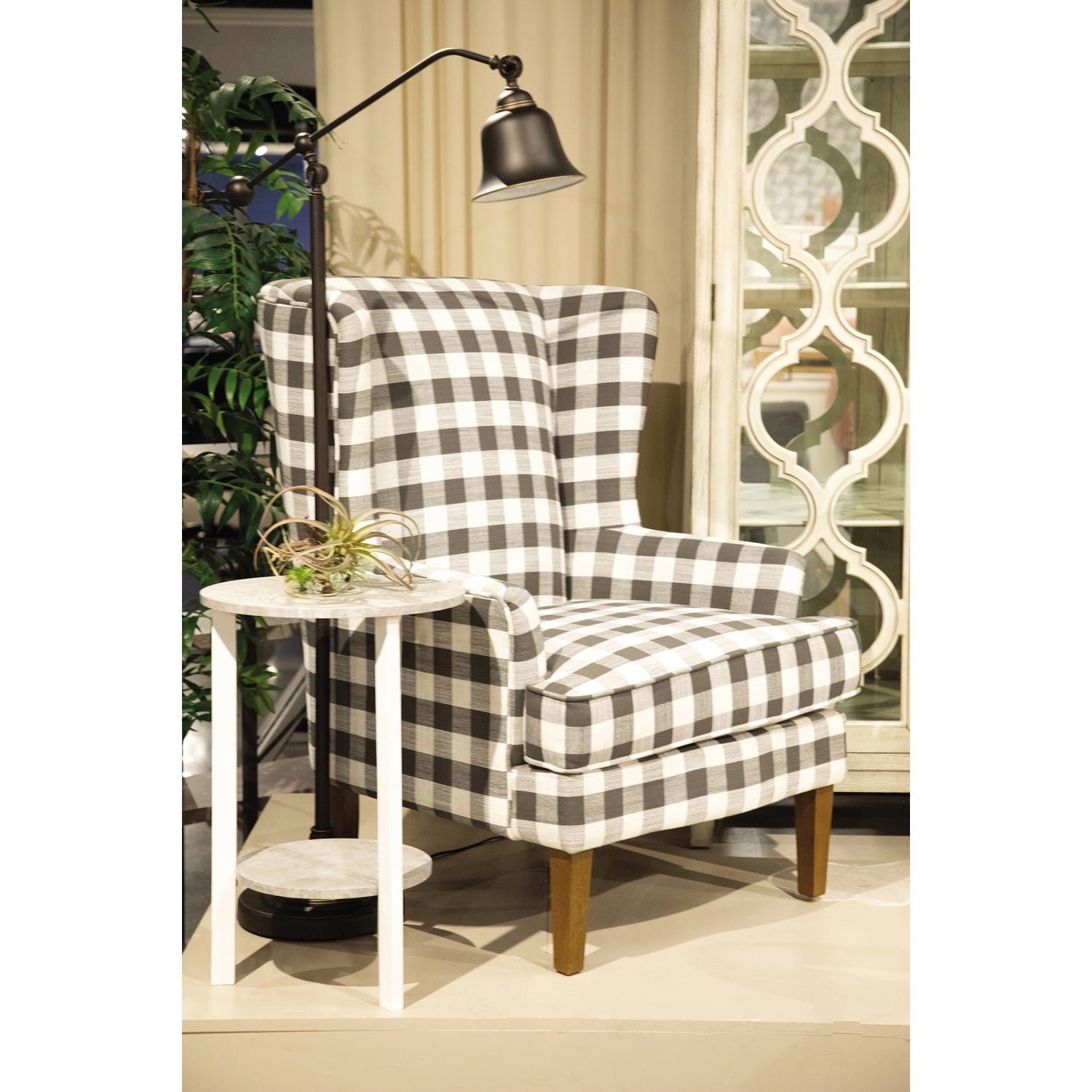 Coaster Transitional Plaid Fabric Upholstered Wingback Accent Chair ...