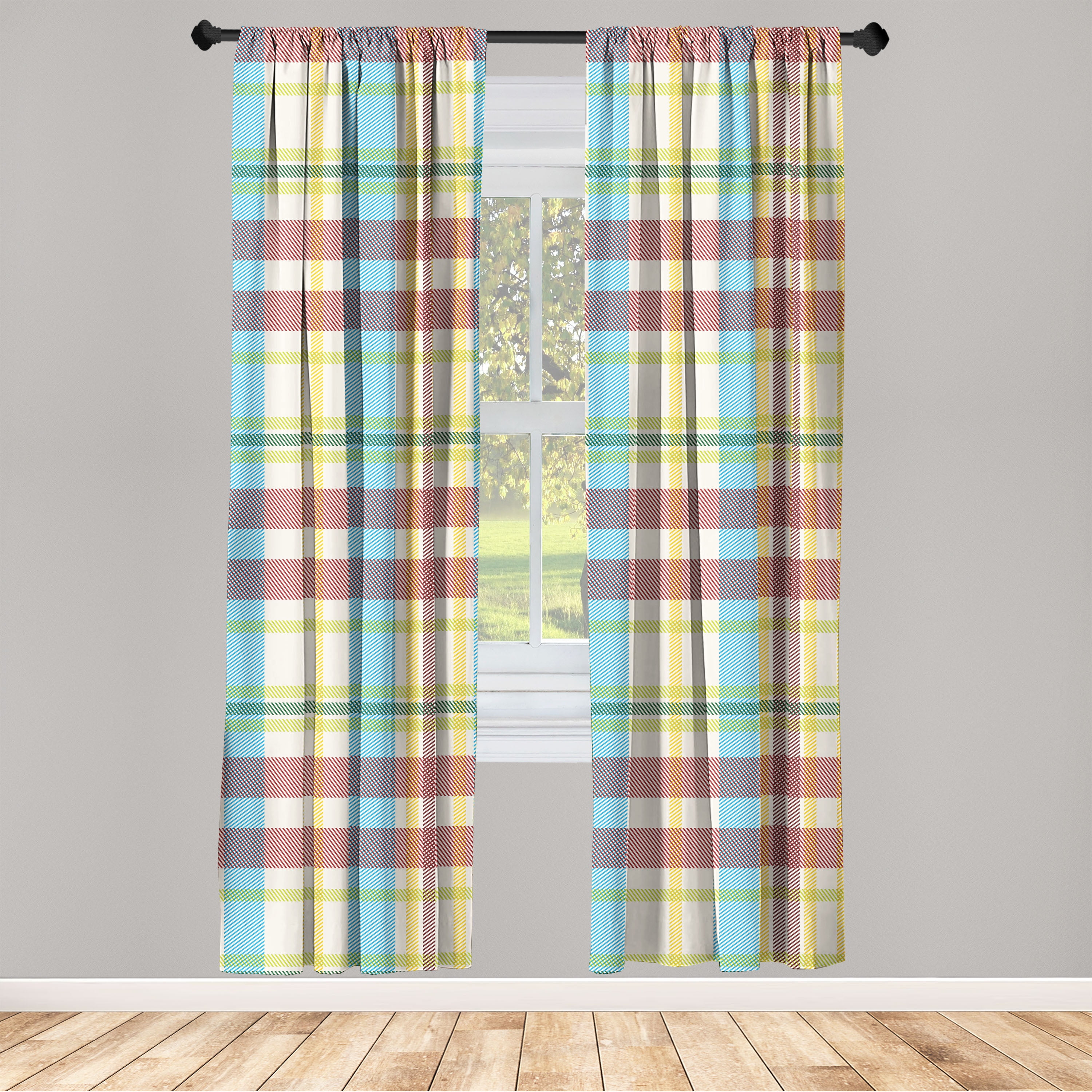 Plaid Window Curtains, Geometric Design Colorful Tartan Motif Stripes ...