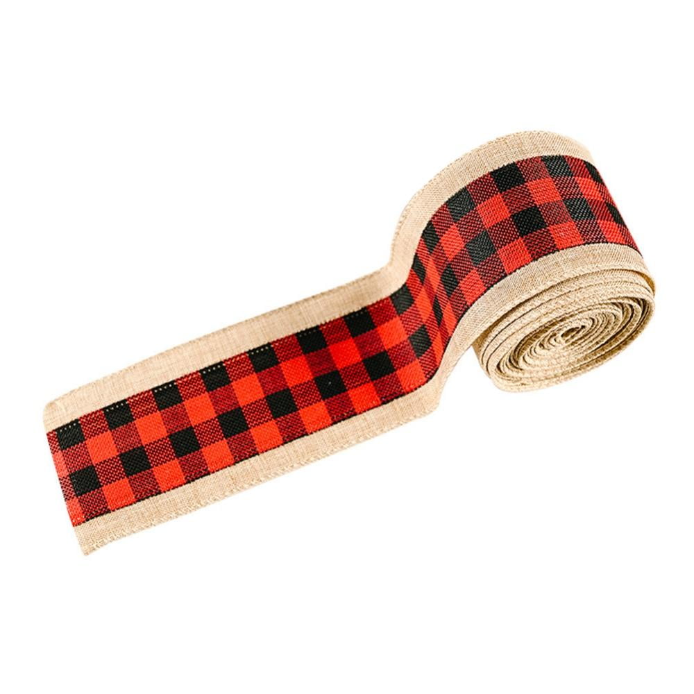 Plaid Wired Edge Ribbons Christmas Burlap Fabric Craft Ribbon Natural ...