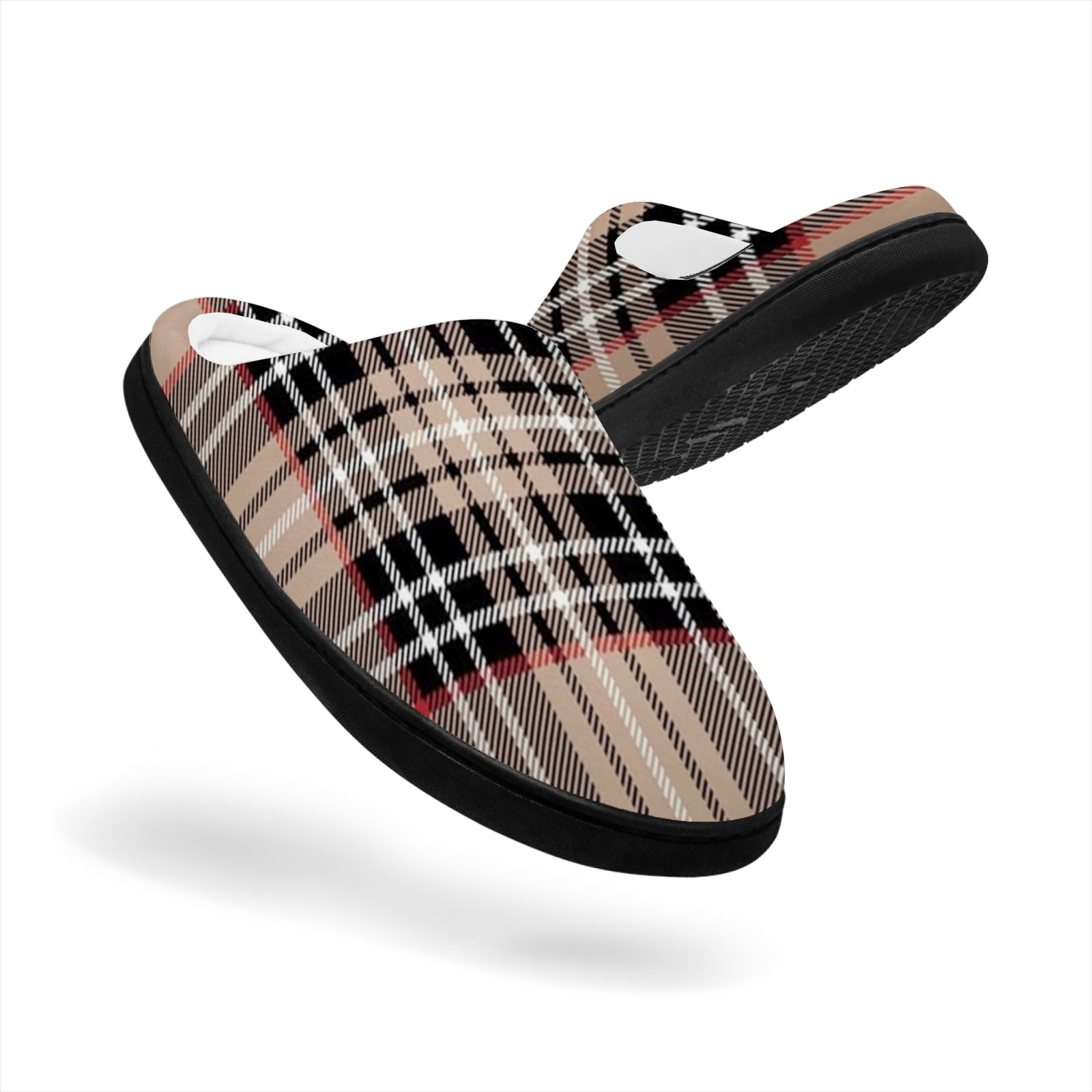 Plaid,Womens Cozy flannel Slippers Soft Slip on,Classic Beige Plaid ...