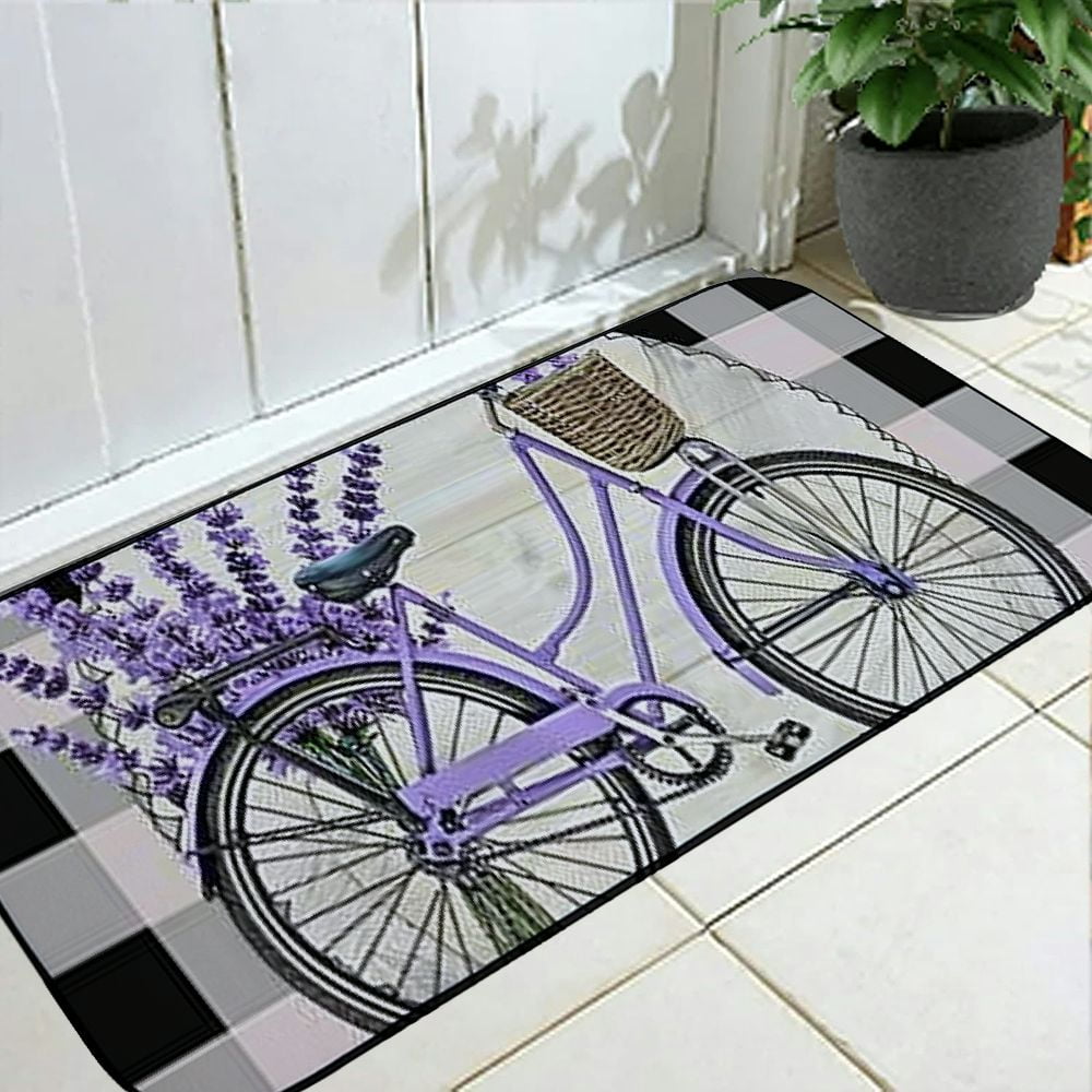 Plaid Wooden Thin Door Mats for Inside Entry Non Slip Entrance Rug Door ...