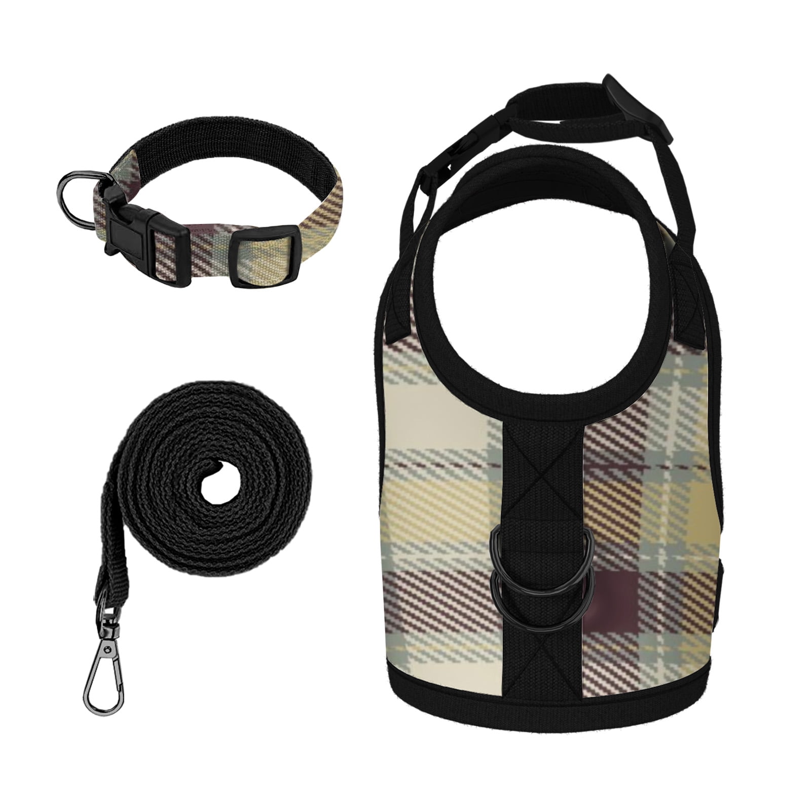 Plaid pattern Adjustable No-Pull Step-In Dog Harness & Leash Set for ...