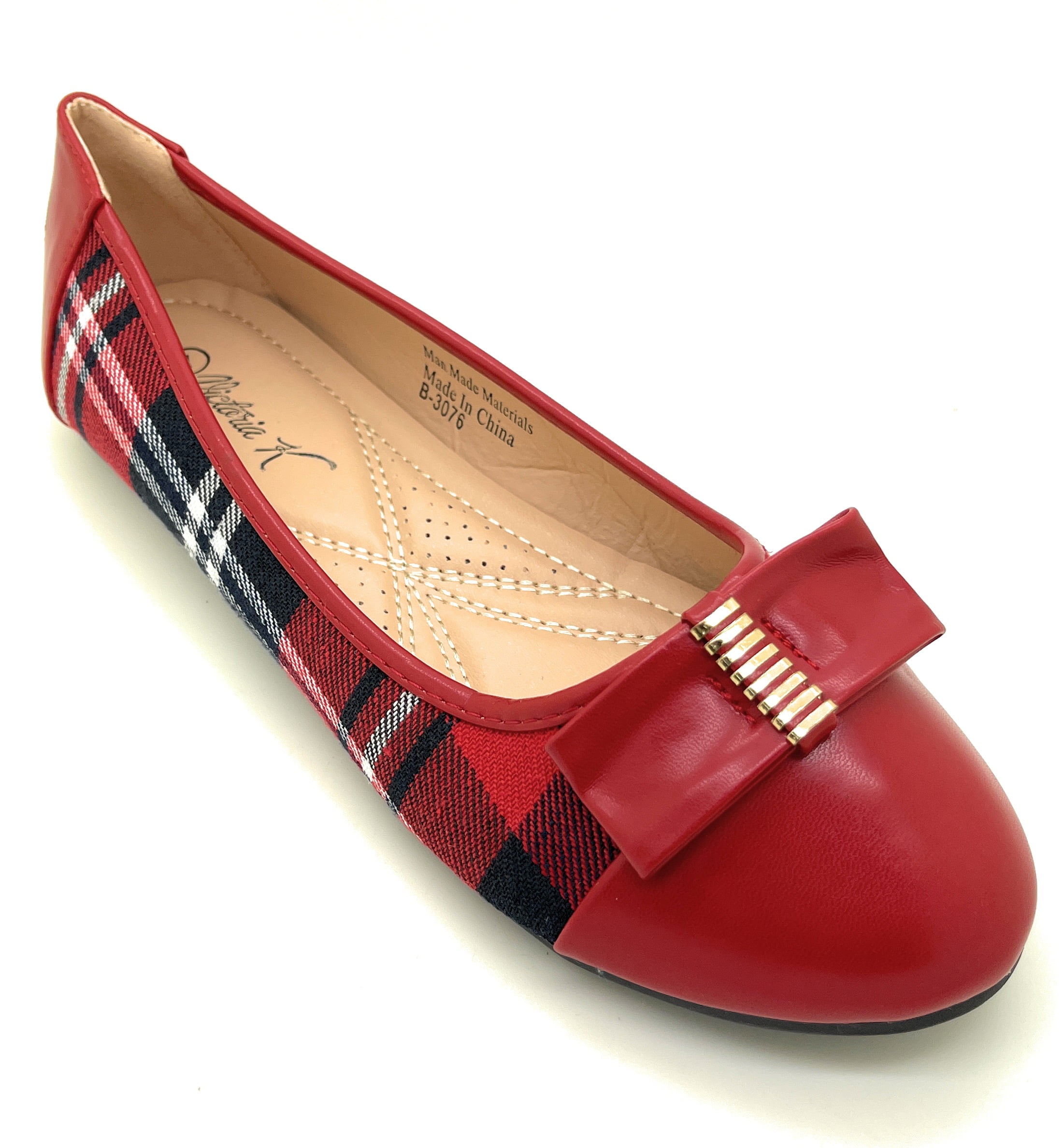Plaid with Solid Toe Tip Ballerina Flats - Walmart.com