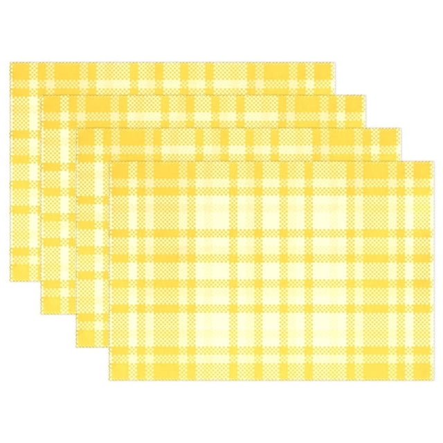 Plaid with Yellow Placemats Set of 4 Dining Table Mat Linen Rectangular ...