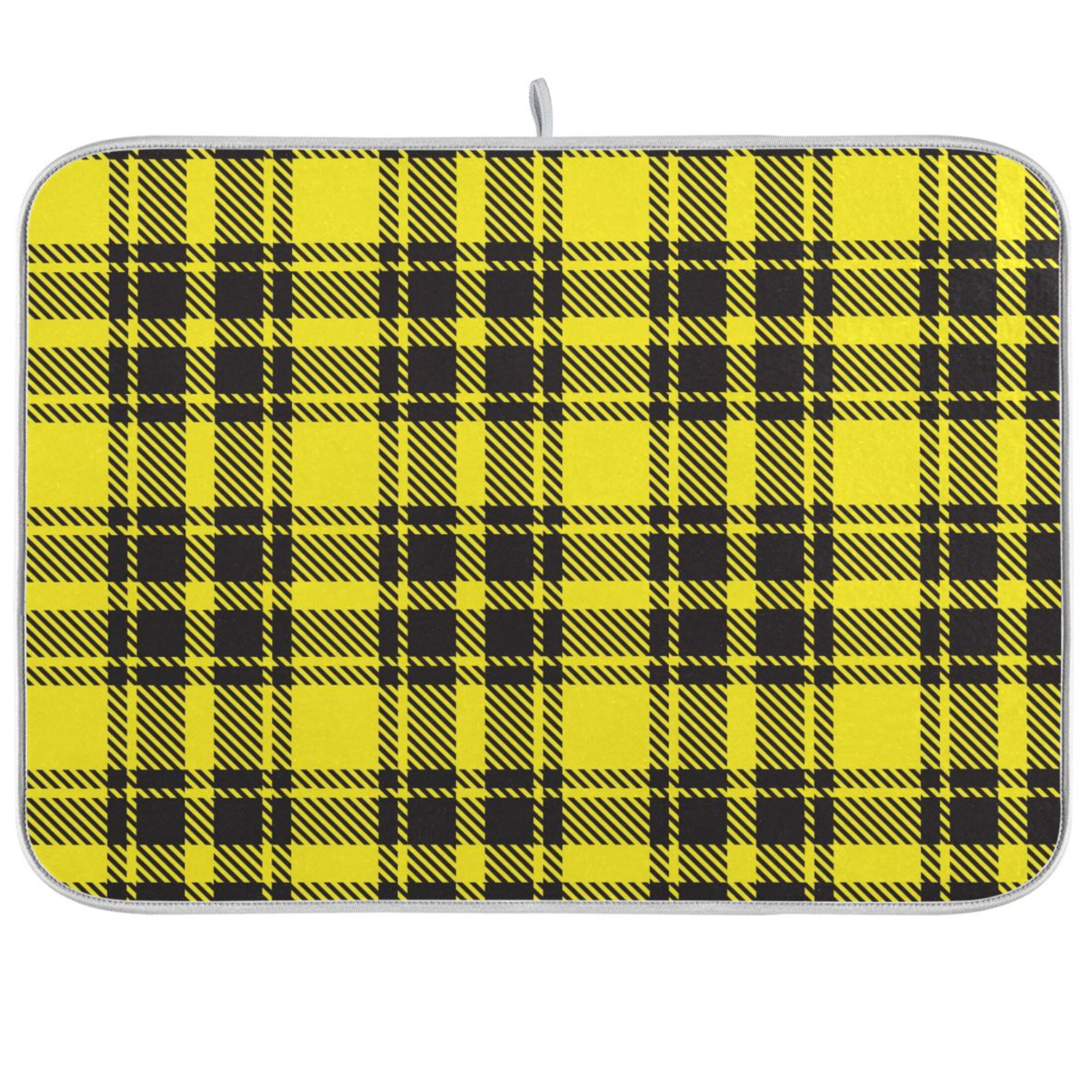 Plaid with Yellow and Black Dish Drying Mat Microfiber Kitchen Mats ...