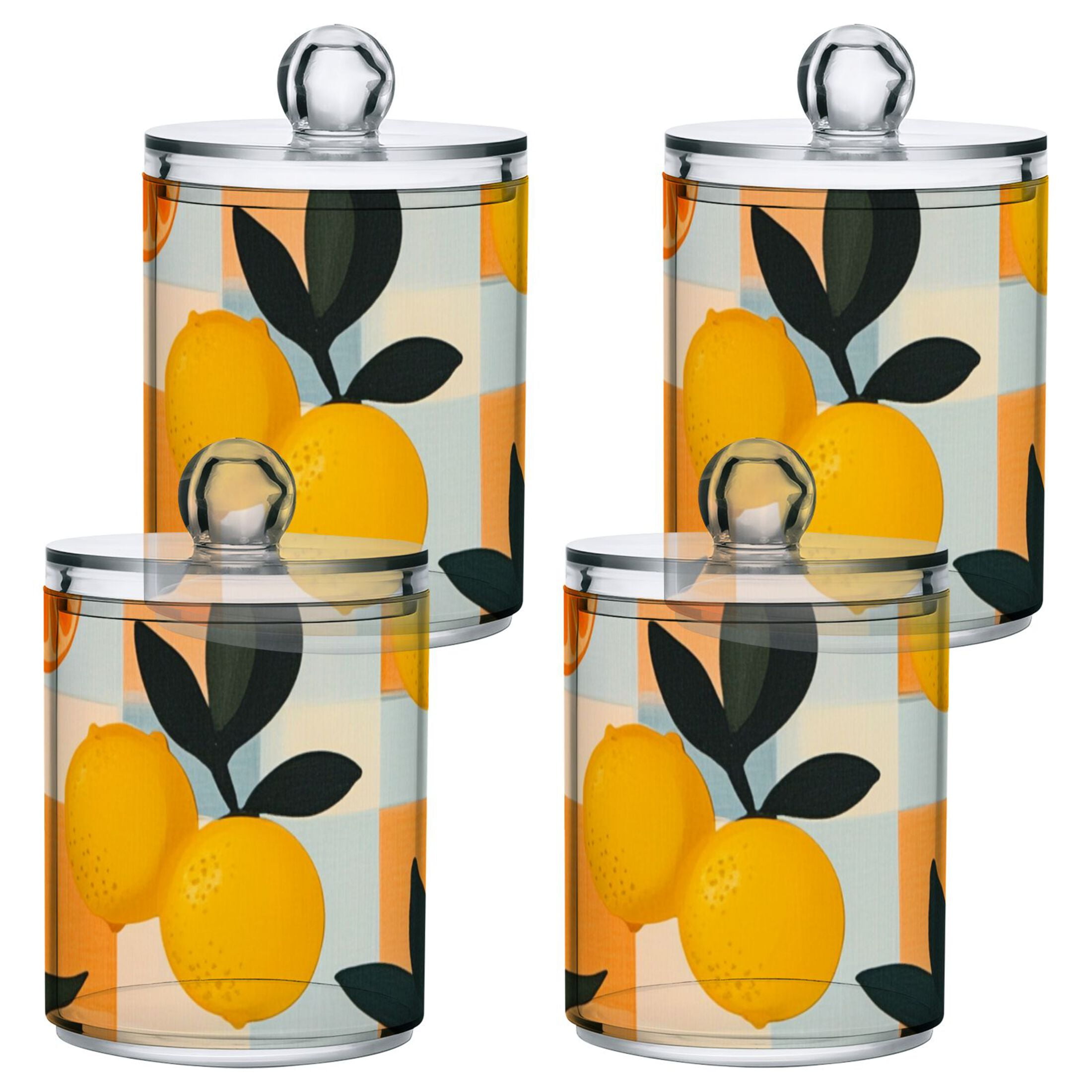 Plaids Trees Oranges Lemons Flowers Tropical Translucent Plastic Cans ...