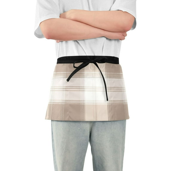 Plaids in Brown and Beige Short Server Apron with 3 Pockets for Unisex ...