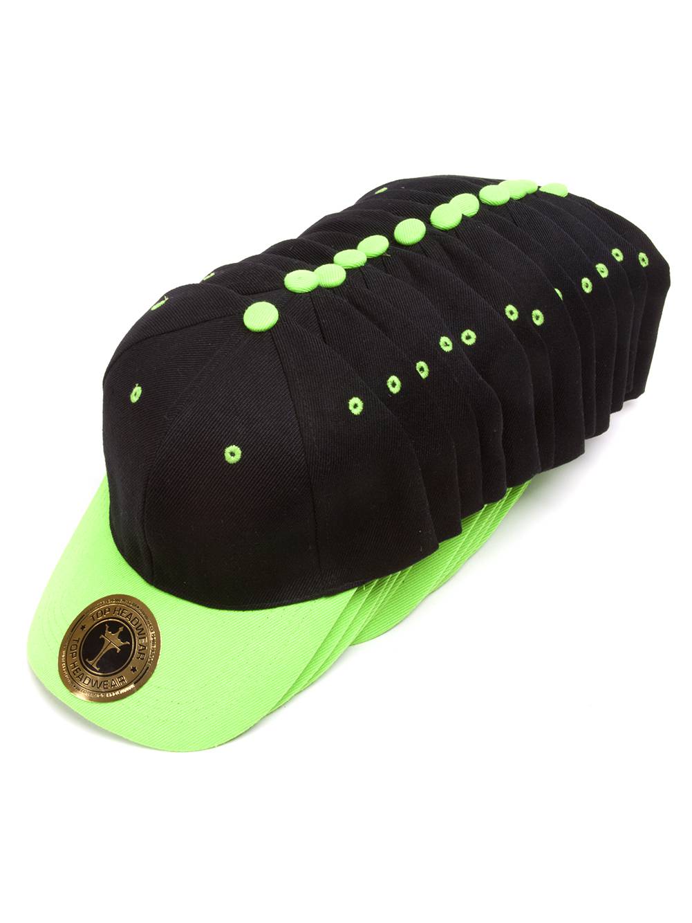 Plain Adjustable Hook & Loop Hat - 12 Pack - Black/Neon Green - Walmart.com