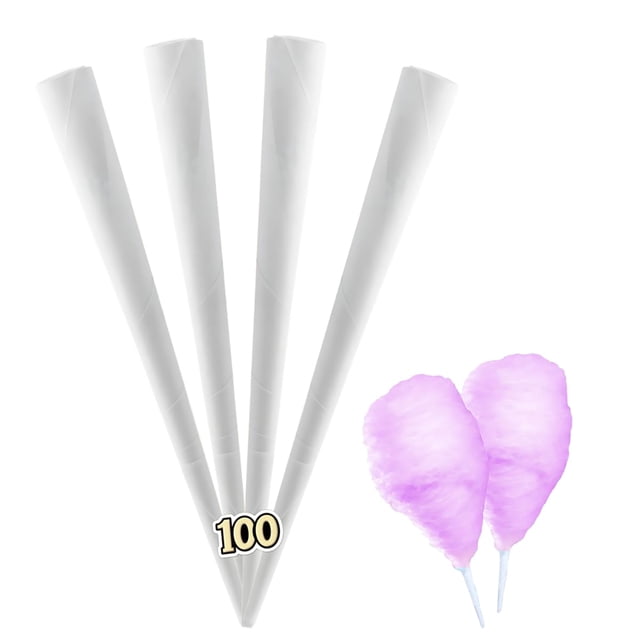 Plain Cotton Candy Cones | Pack of 100 | Long Size for Holding - White ...