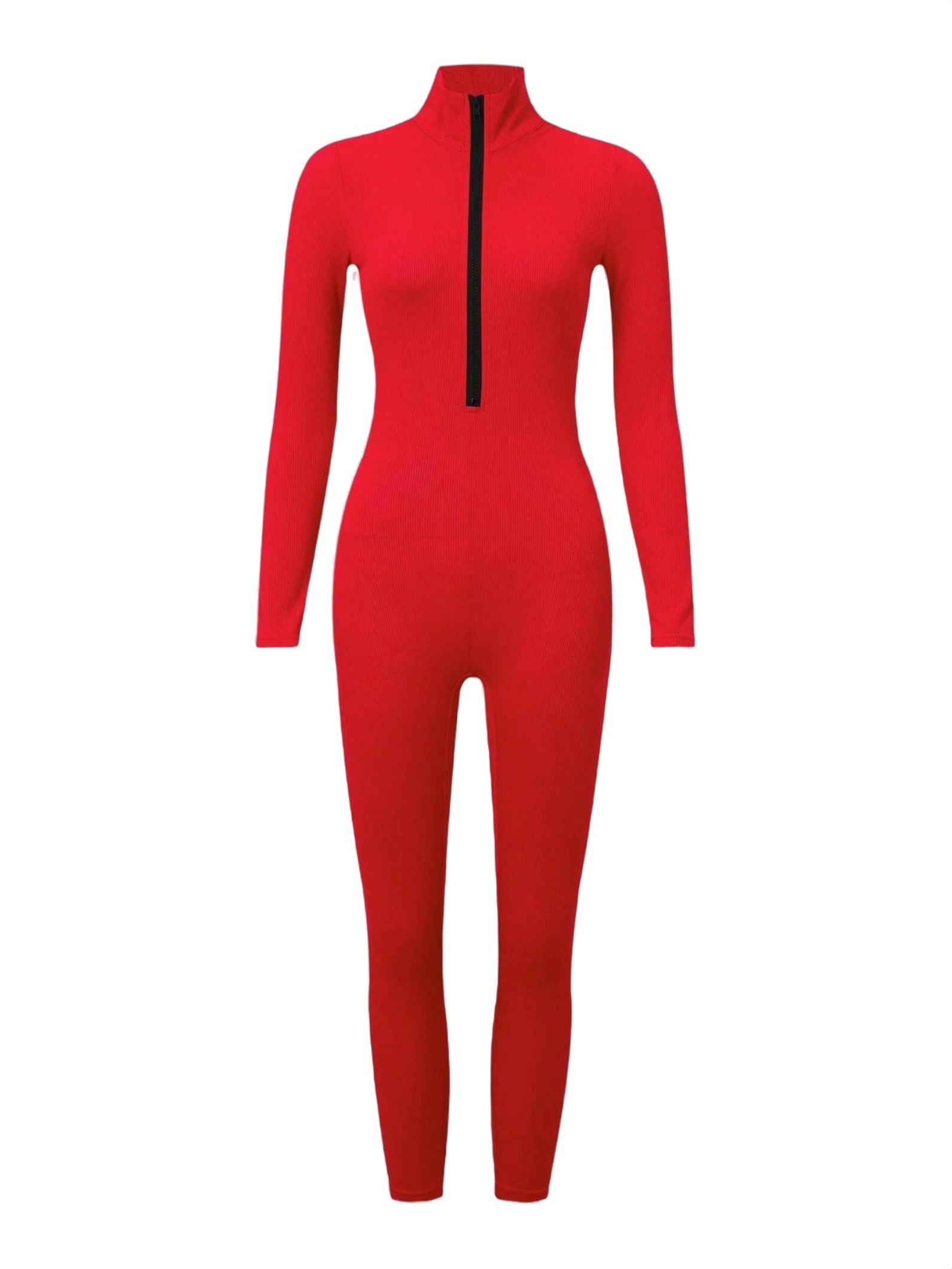 Plain Deep V Neck Jumpsuit Red Women Unitards - Walmart.com