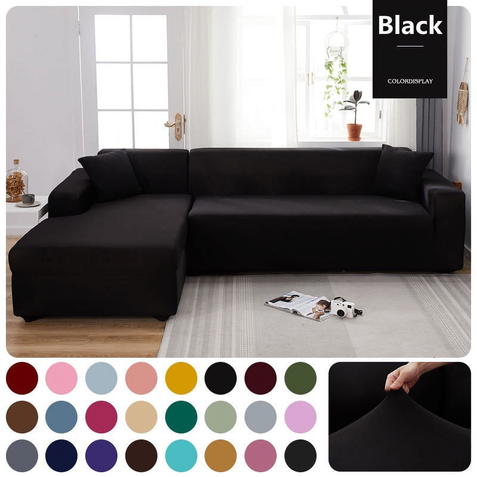 Plain Elastic Sofa Covers for Living Room Solid Color Spandex Sectional ...