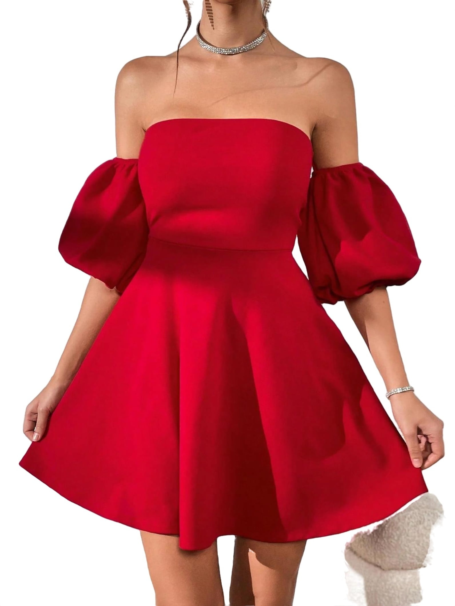 Plain Fit and Flare Dress Off the Shoulder Burgundy Women Dresses ...