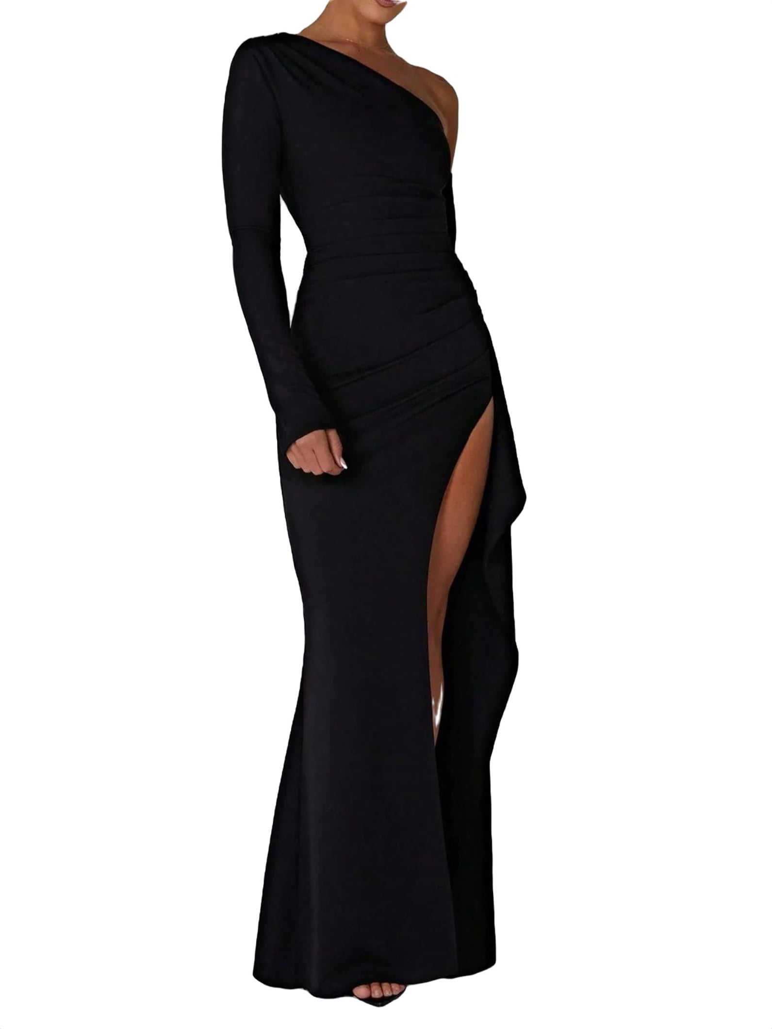 Plain Fitted Dress Asymmetrical Neck Black Women Dresses