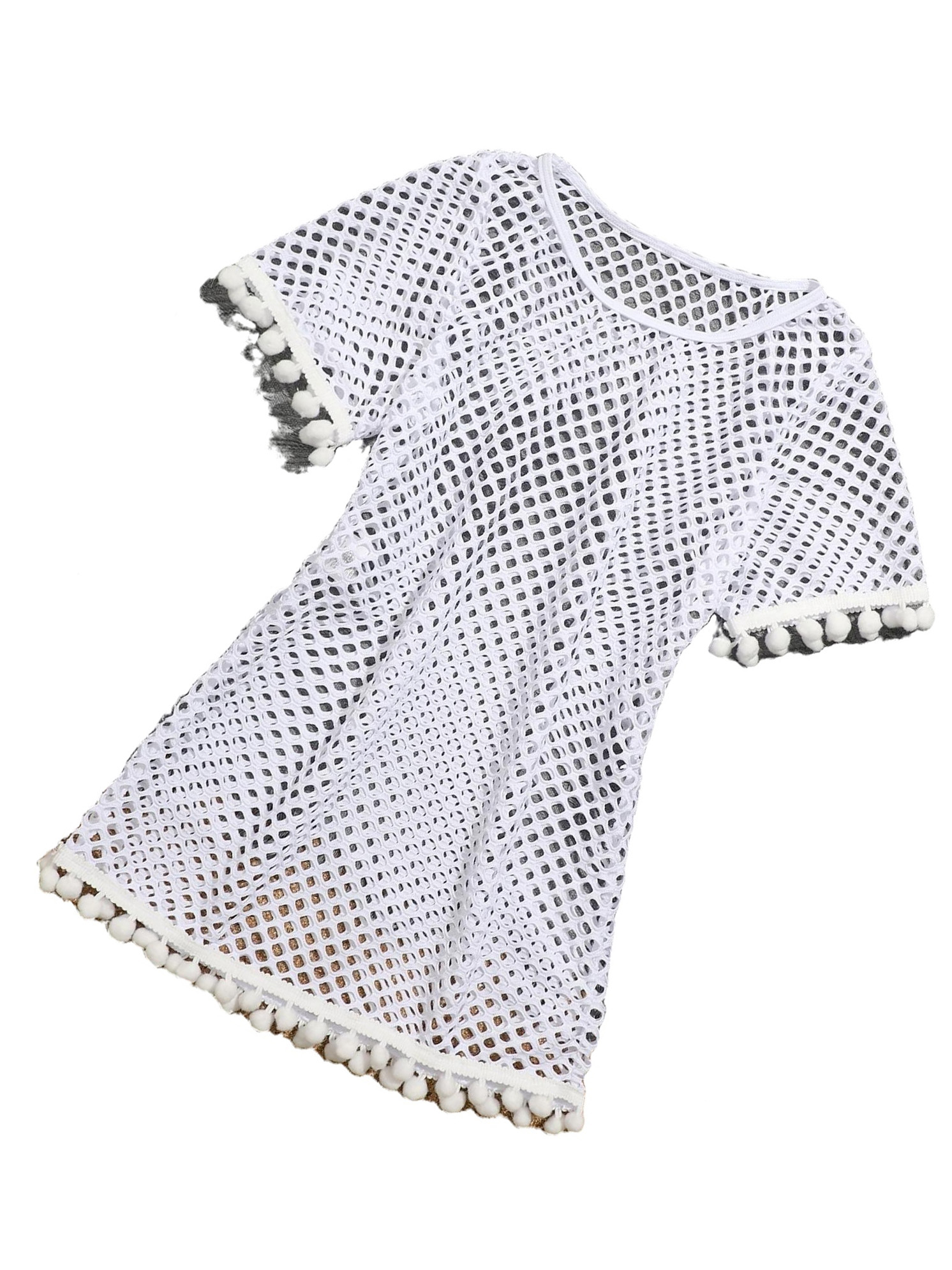 Plain High Neck Short Sleeve White Girls Cover Ups (Girl's) - Walmart.com