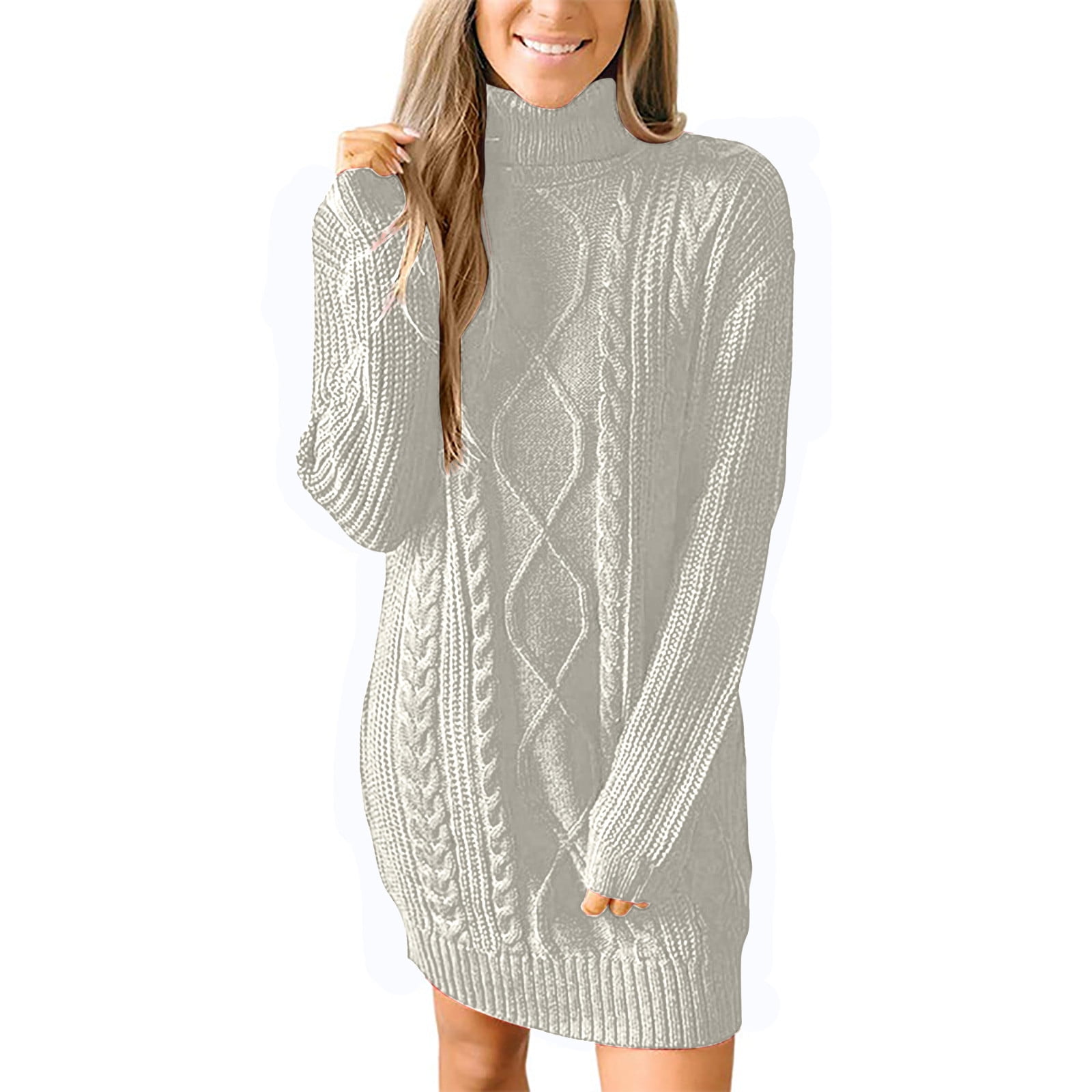 Plain Knit Long Sweaters Women Solid Color Long Sleeve Turtleneck ...