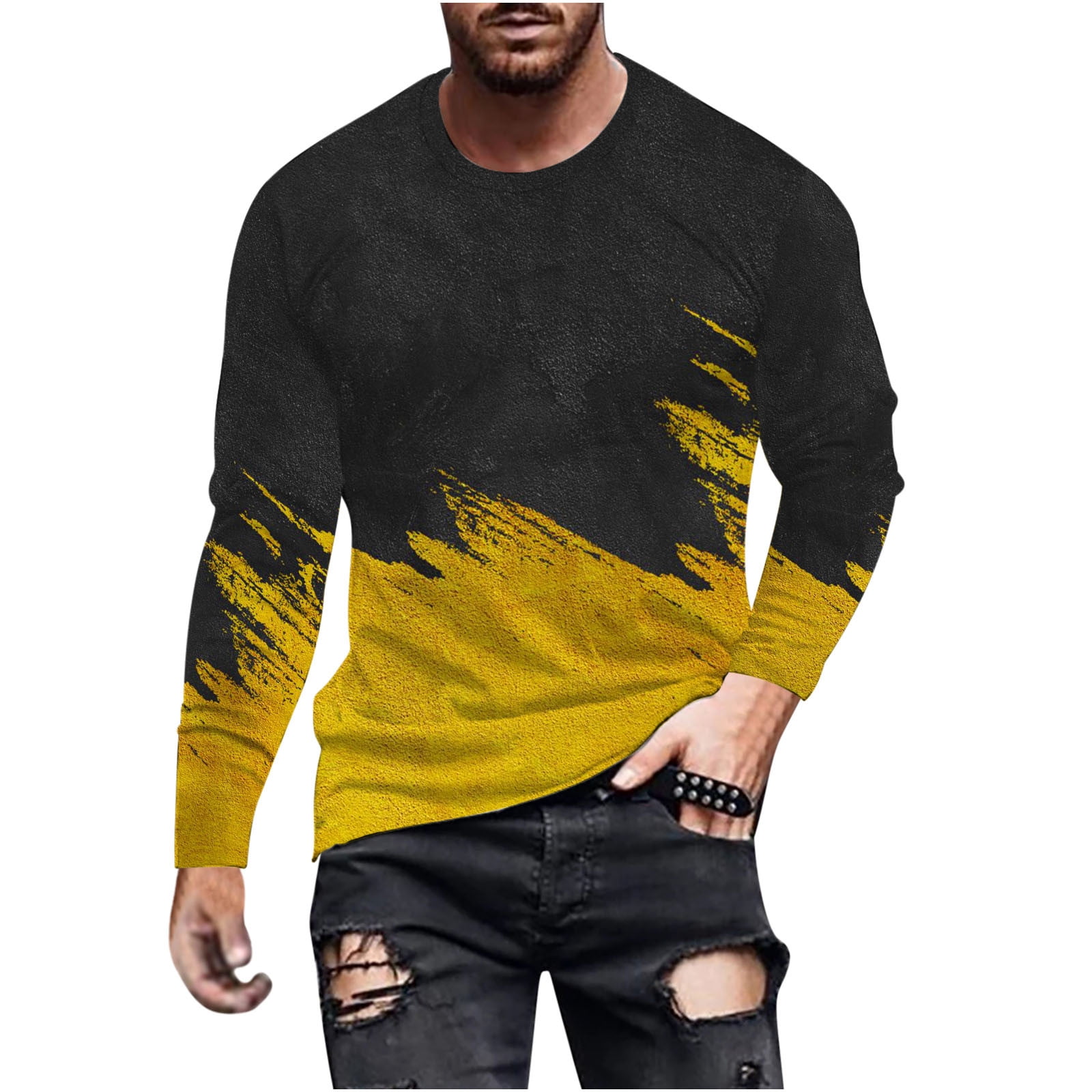 Plain Long Sleeve Shirt Men Clearance Pullover Casual Round Neck ...