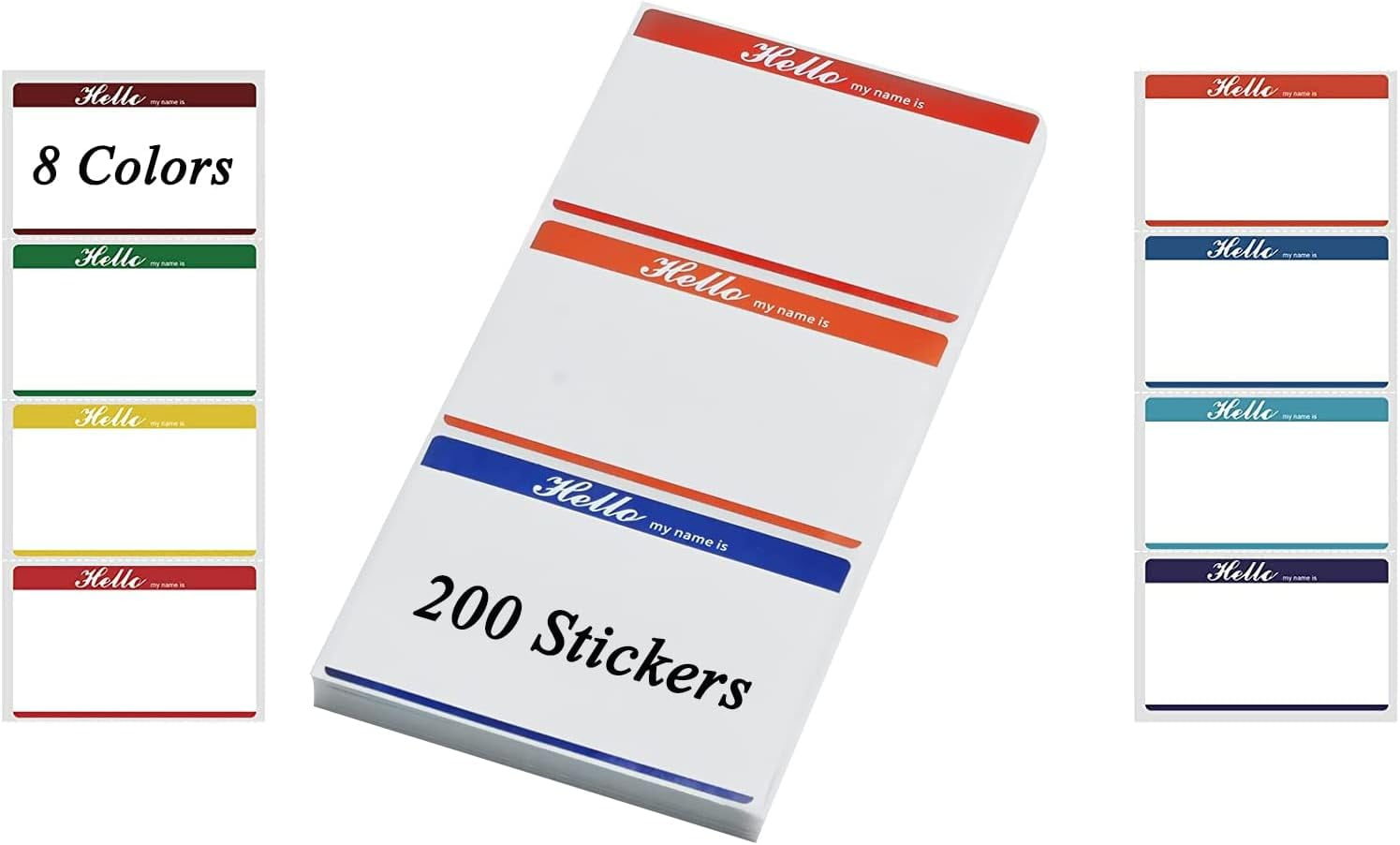 Plain Name Tag Stickers Colorful Border Name Tag Labels - 200 Stickers ...