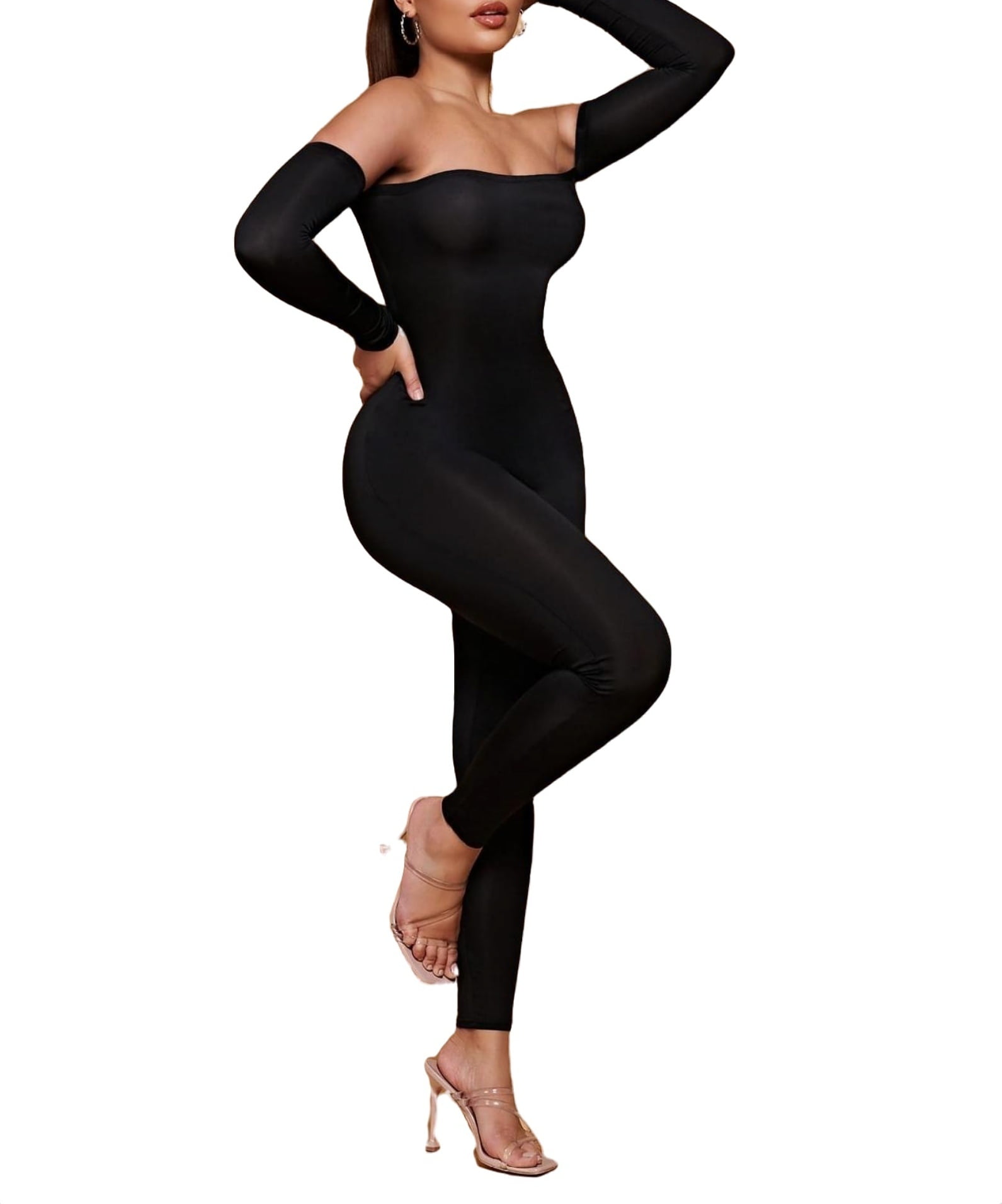 Plain Off the Shoulder Jumpsuit Black Women Unitards - Walmart.com