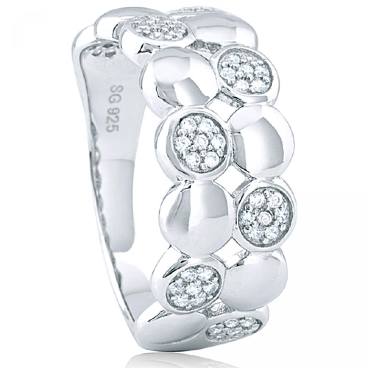 Plain Silver And Micro Set Cubic Zirconia Stone Circles Pattern Ring ...