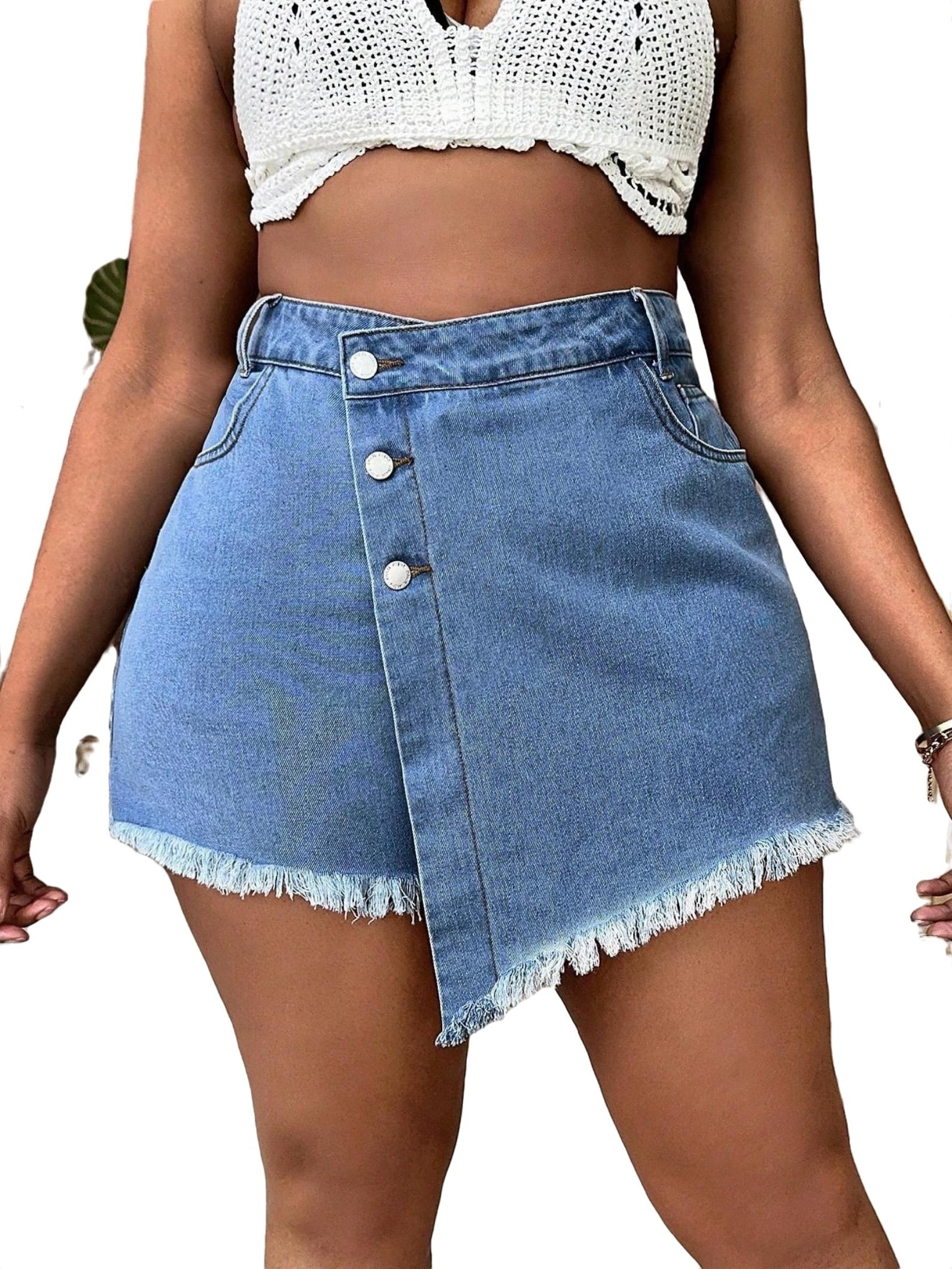 Plain Skort Medium Wash Plus Size Denim Shorts Womens Plus