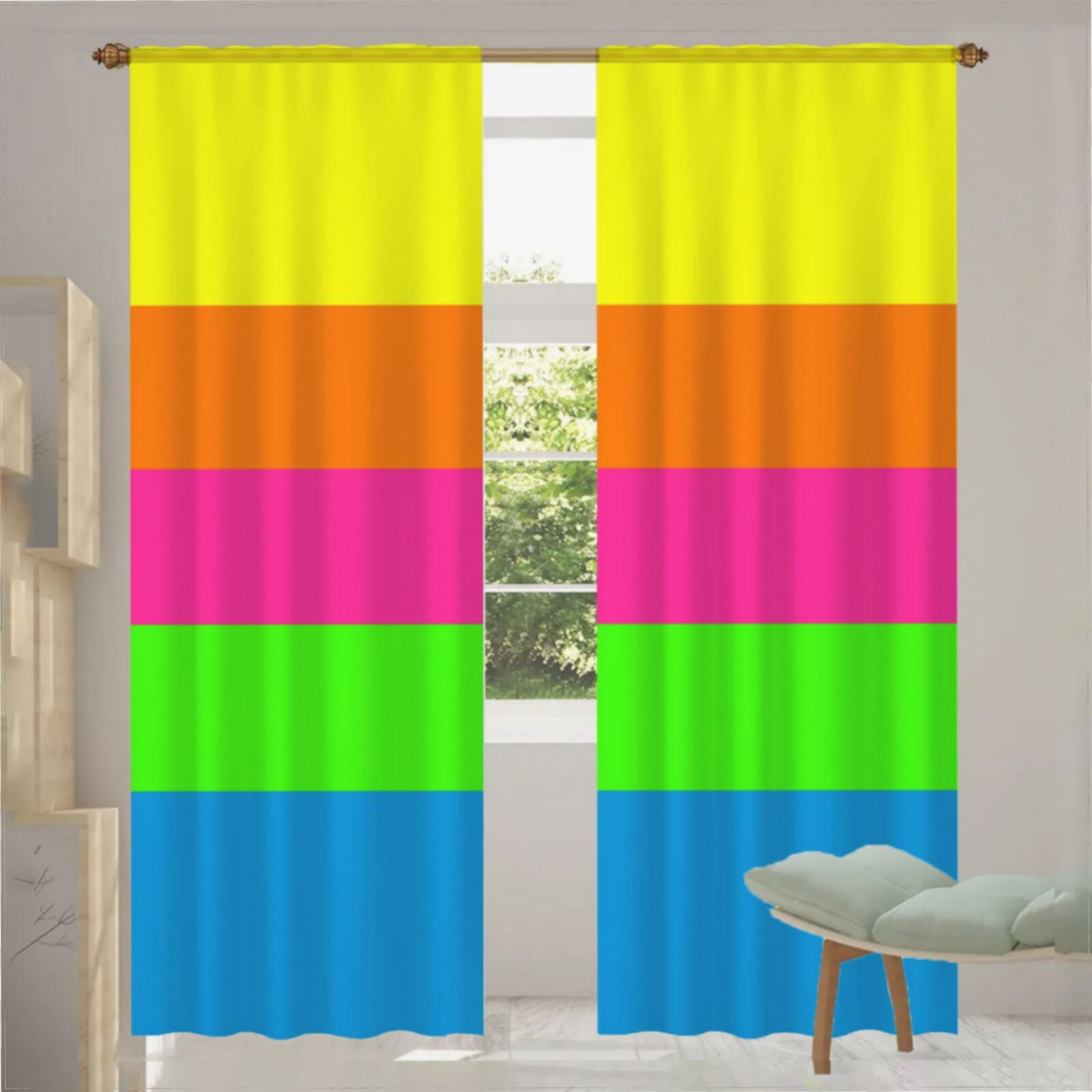 Plain Solid Neon Fluorescent Rainbow Stripes 5 Colors Curtain For ...