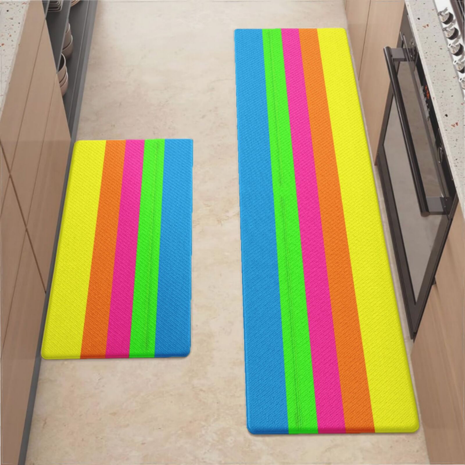 Plain Solid Neon Fluorescent Rainbow Stripes 5 Colors Pvc Kitchen Mat ...