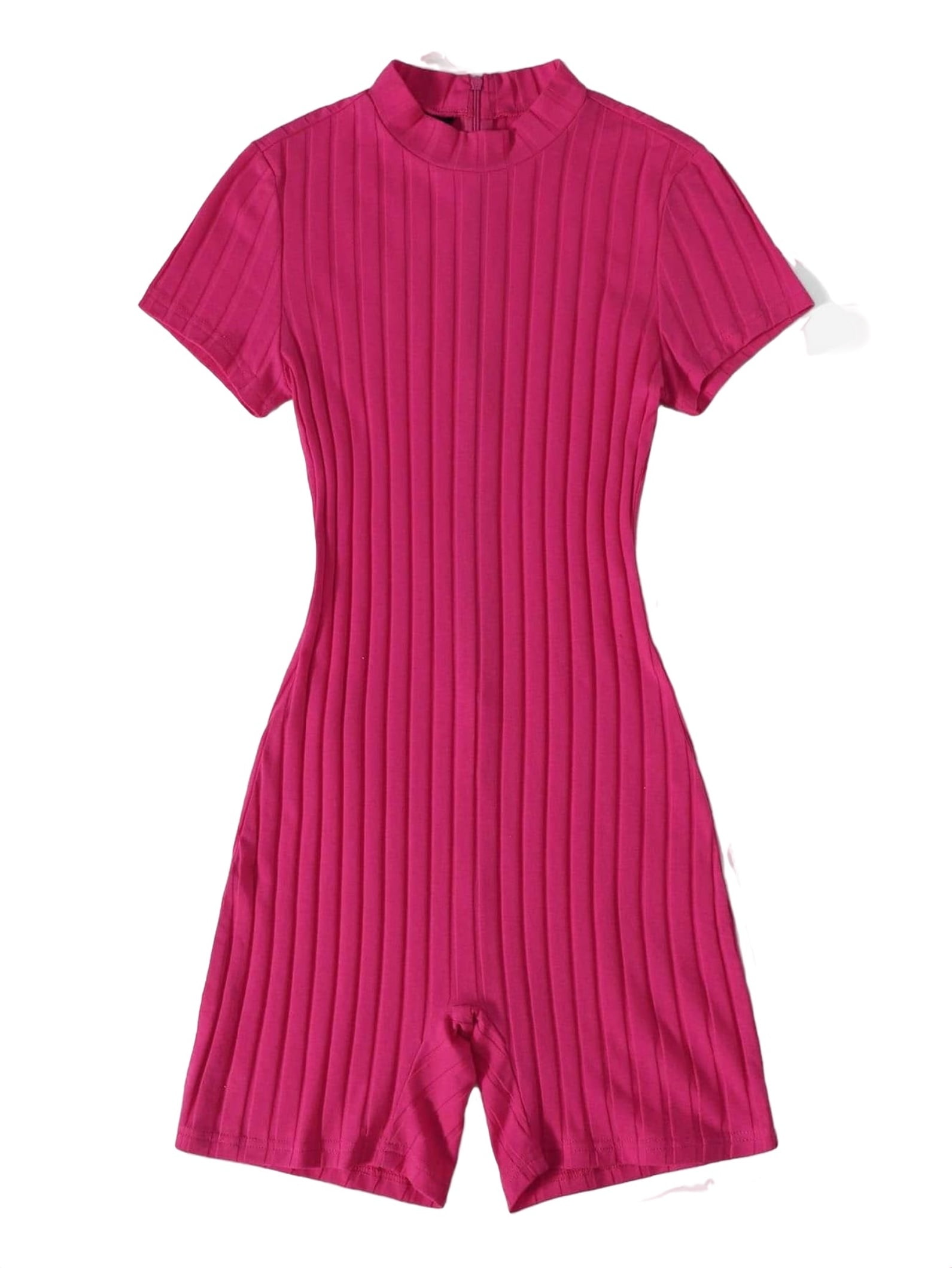 Plain Stand Collar Romper Hot Pink Women Unitards - Walmart.com