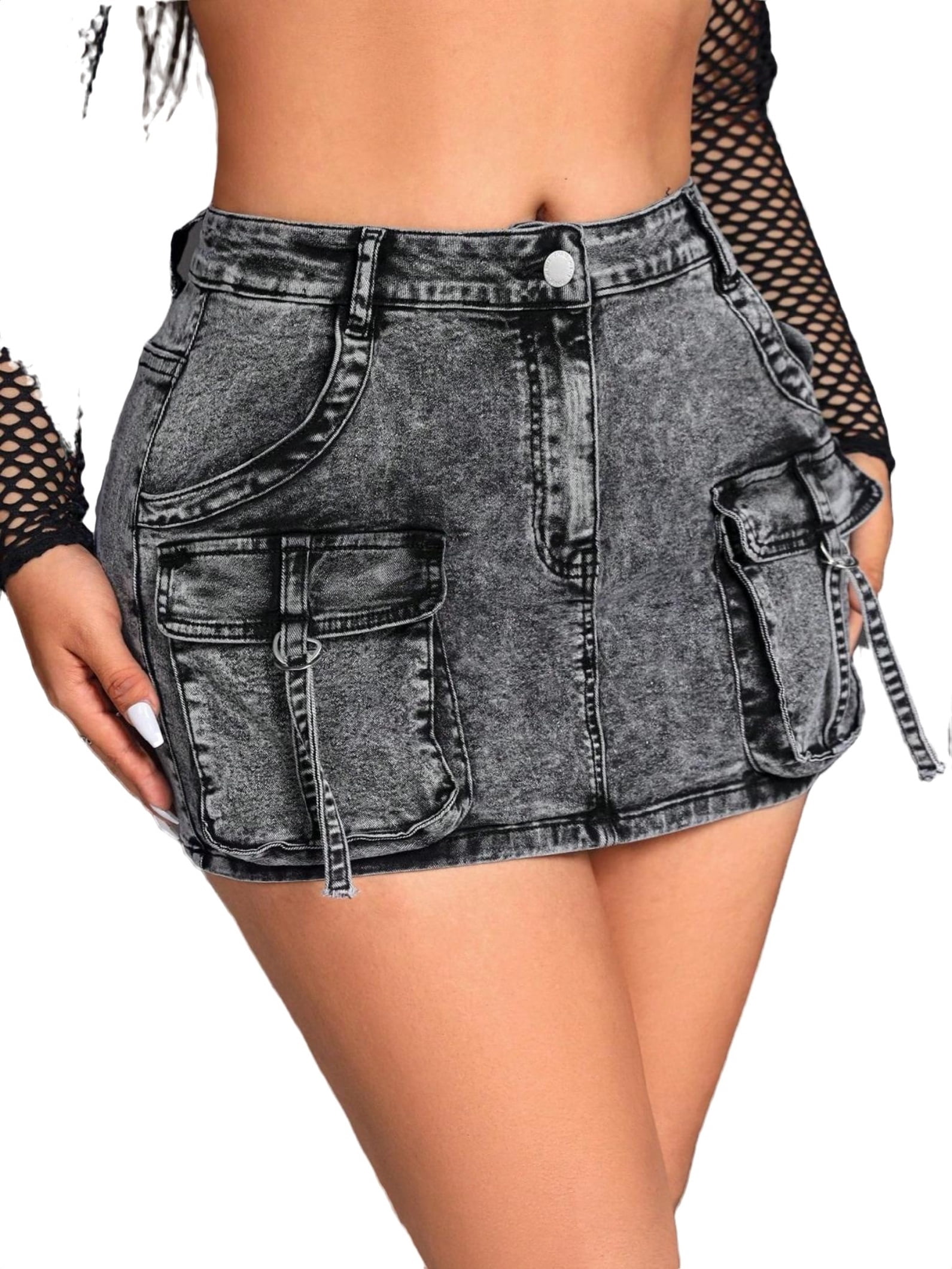 Plain Straight Black Plus Size Denim Skirts - Walmart.com