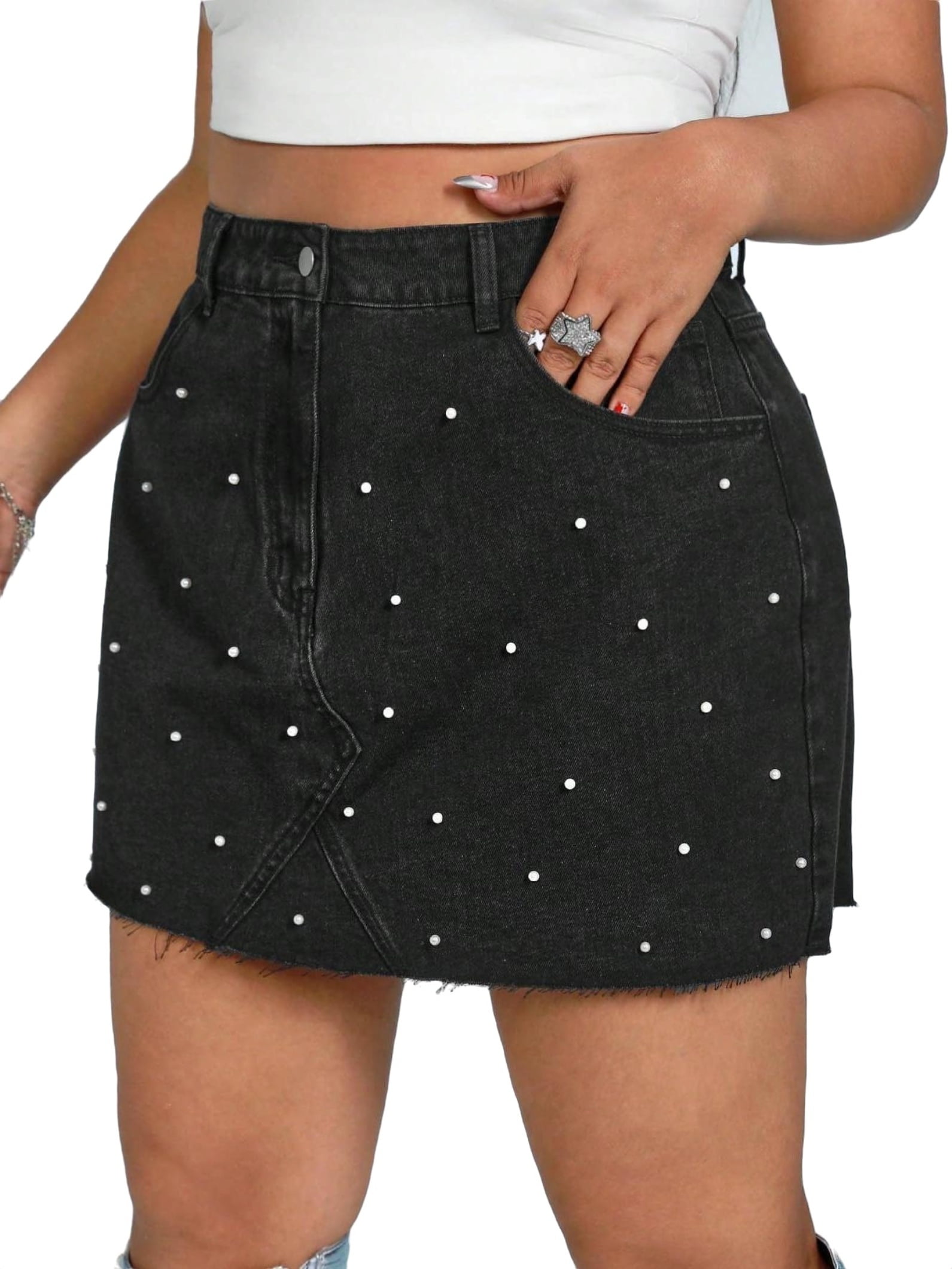 Plain Straight Black Plus Size Denim Skirts - Walmart.com