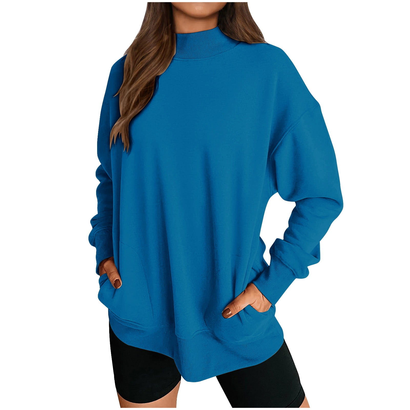 Plain Sweatshirt Pullover for Women Mock Neck Long Sleeve Casual Fall ...