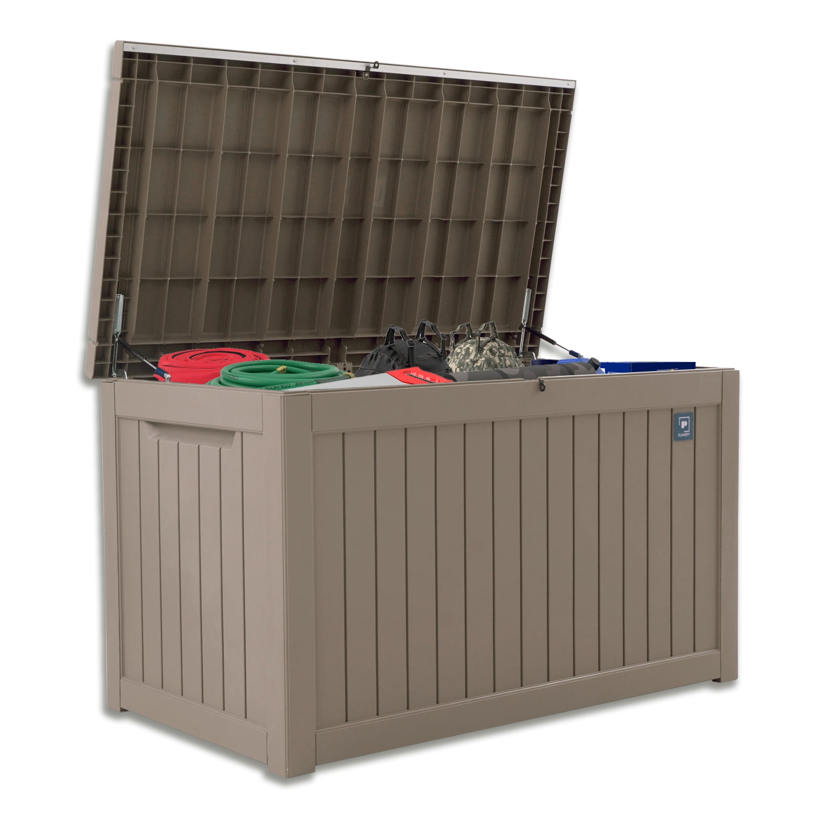 Plainsity 230 Gallon Large Deck Box, Resin Outdoor Storage Box ...