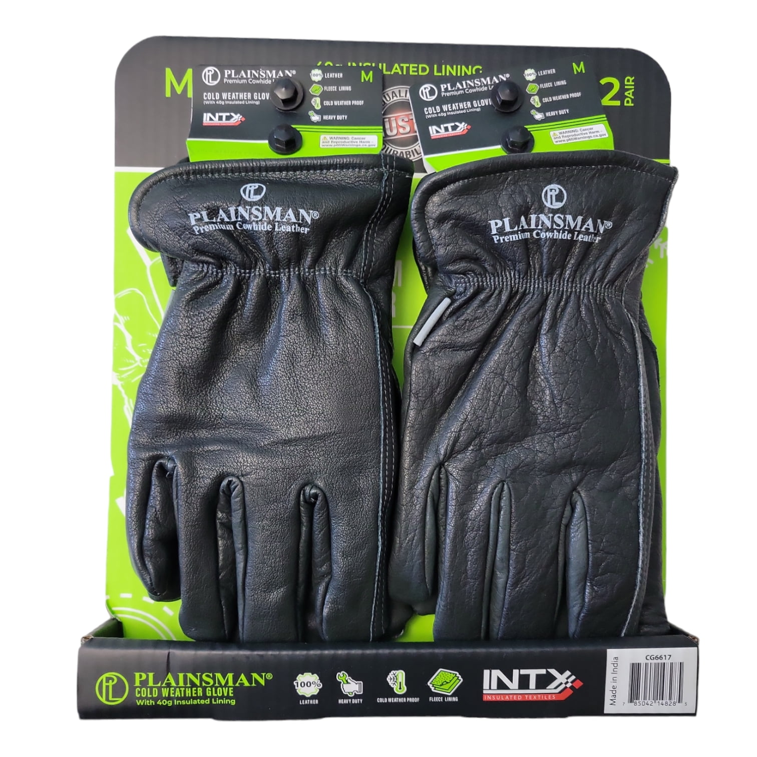 Plainsman Fleece-Lined Heavy Duty Cold Weather Cowhide Work Gloves, 2 Pair (Black, L) - Walmart.com