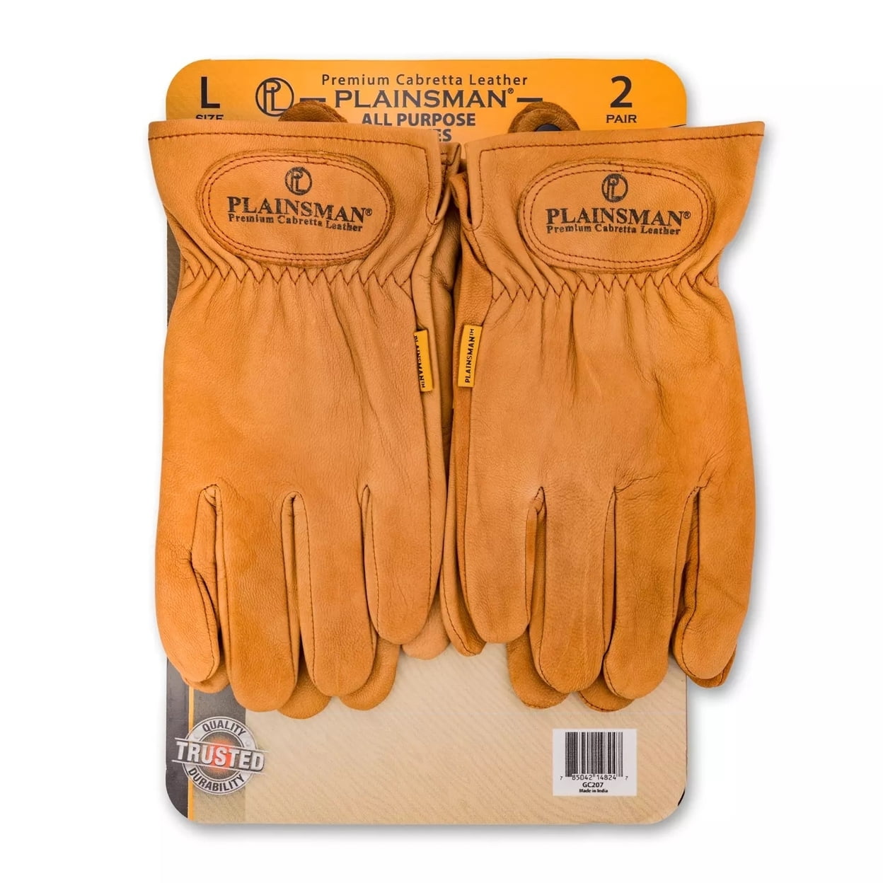 Plainsman Premium Cabretta Brown Leather Gloves 2 Pairs (Large ...