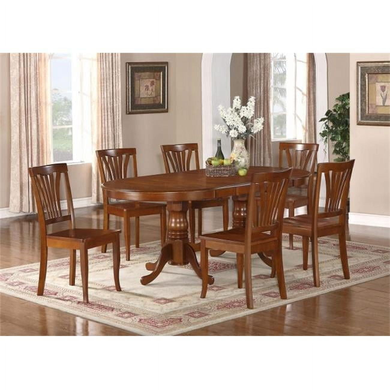Plainville Table with Double Pedestal & 6 Avon Wood Seat Chairs ...