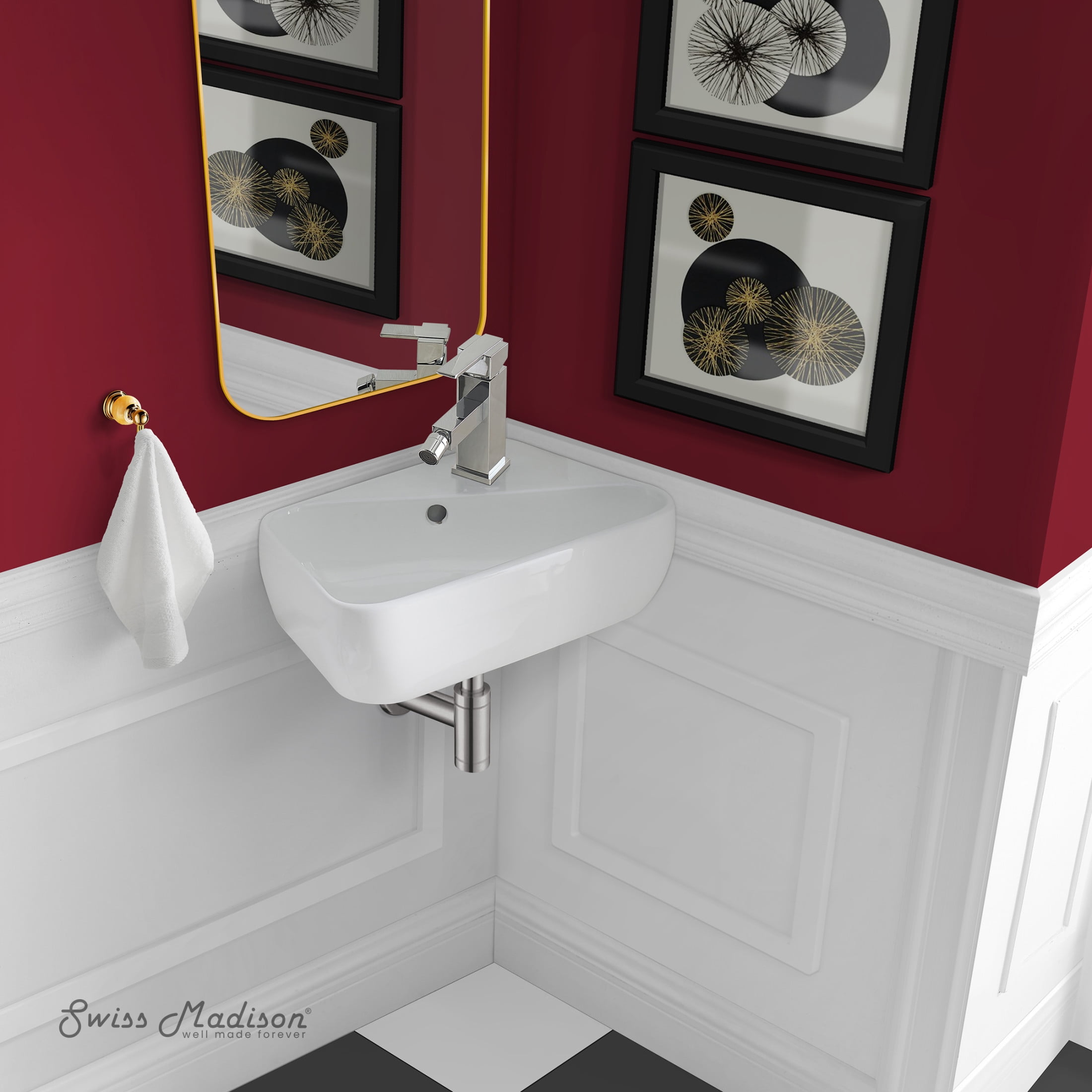Plaisir 18 x 11 Ceramic Wall Hung Sink with Right Side Faucet Mount ...