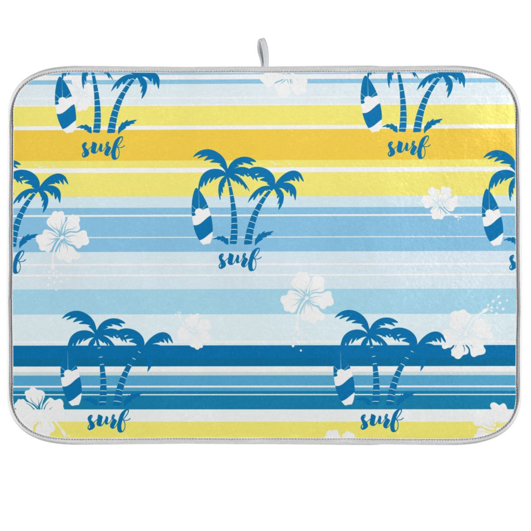 Plam Trees and Flowers with Blue Dish Drying Mat Microfiber Kitchen ...