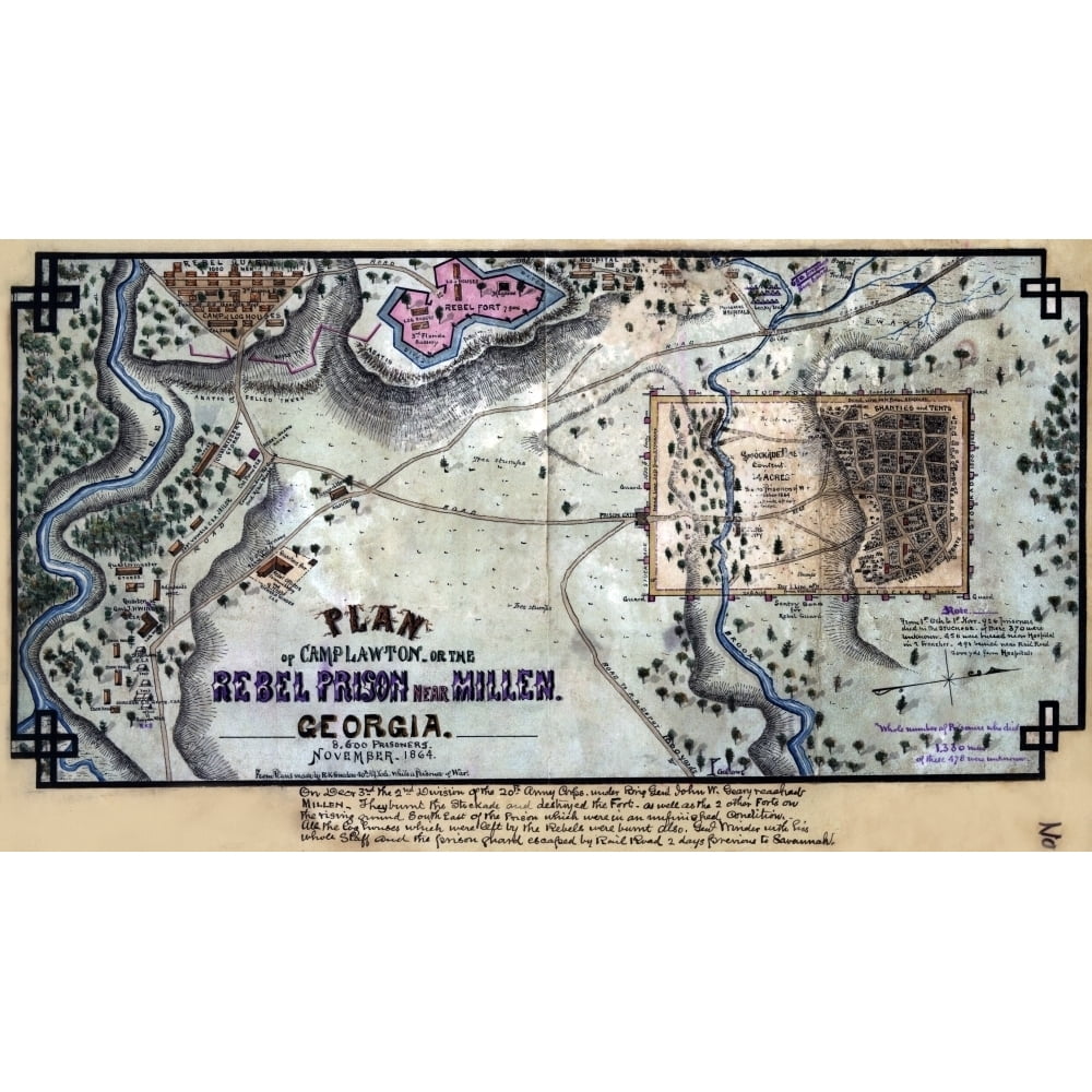 Plan of Camp Lawton or the rebel prison near Millen Poster Print by ...